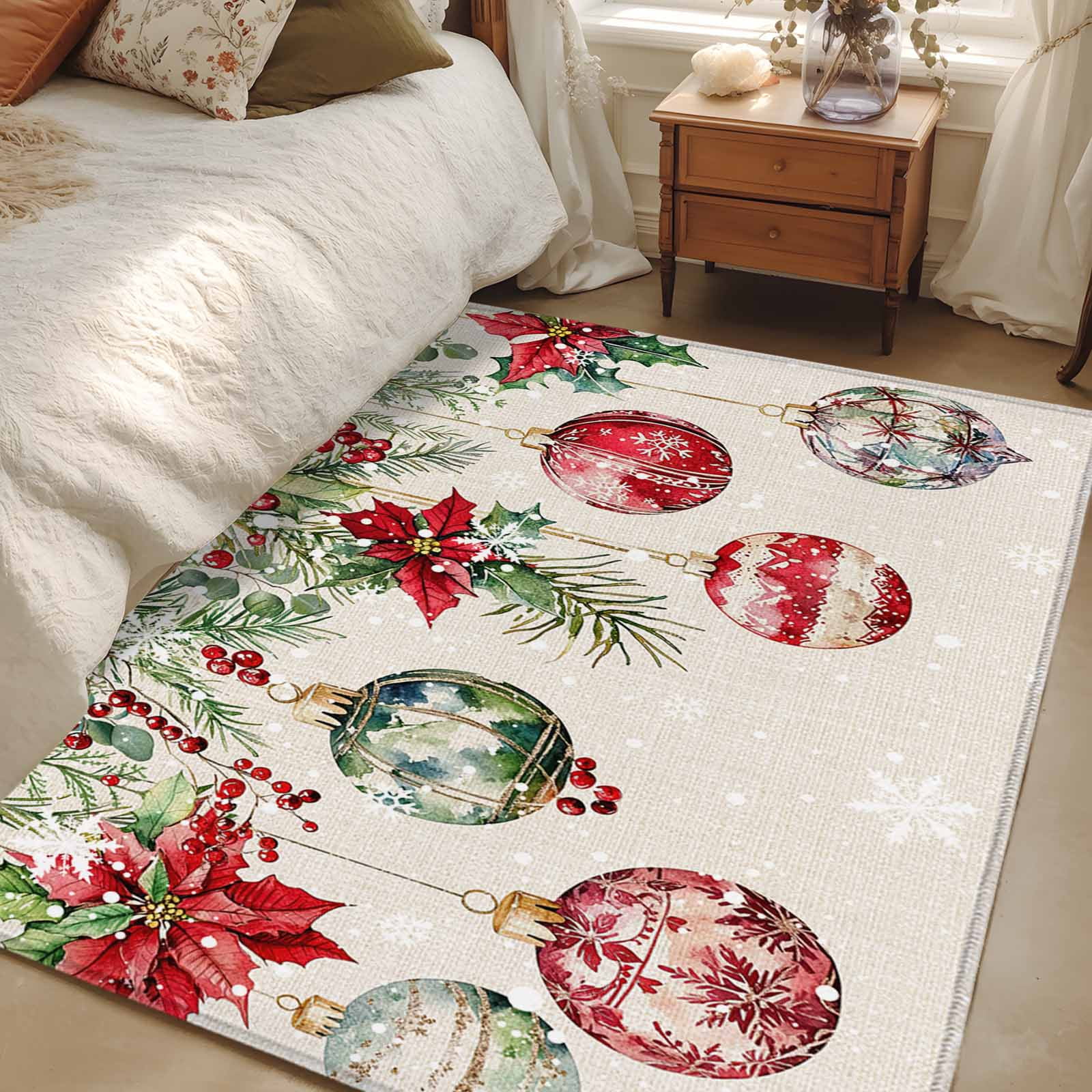 4x6Ft Area Rugs Christmas Balls Non-Skid Rubber Backing Large Rectangle ...