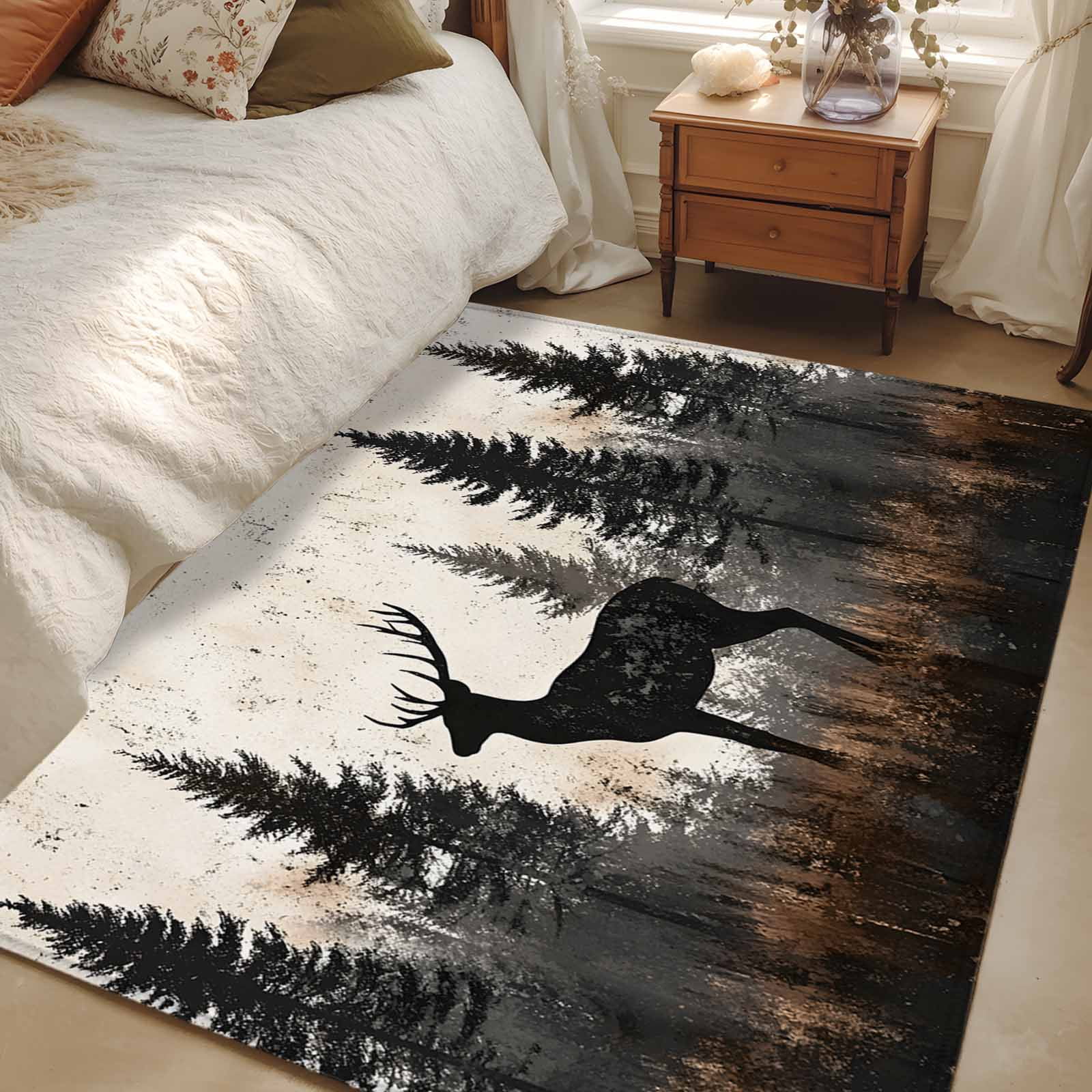4x6Ft Area Rugs Forest Elk Non-Skid Rubber Backing Large Rectangle Rugs ...