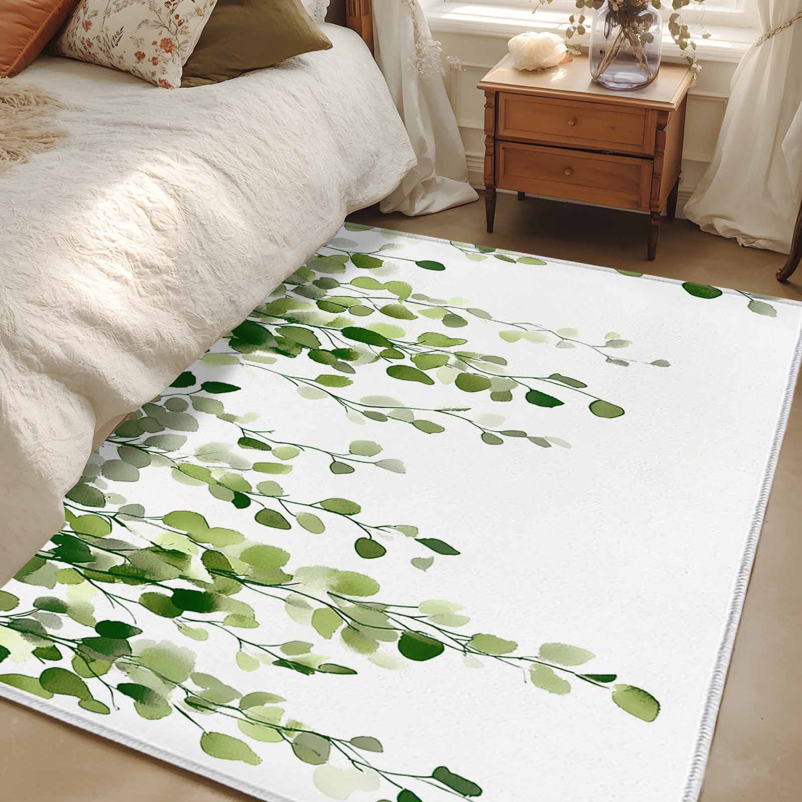 4x6Ft Area Rugs Green Eucalyptus Leaves Non-Skid Rubber Backing Large ...