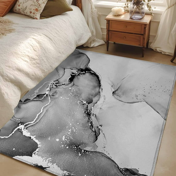 4x6Ft Area Rugs Marble Grey Non-Skid Rubber Backing Large Rectangle ...