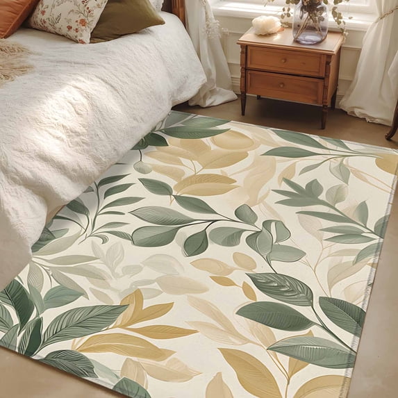 4x6Ft Area Rugs Sage Green Yellow Botanical Non-Skid Rubber Backing ...