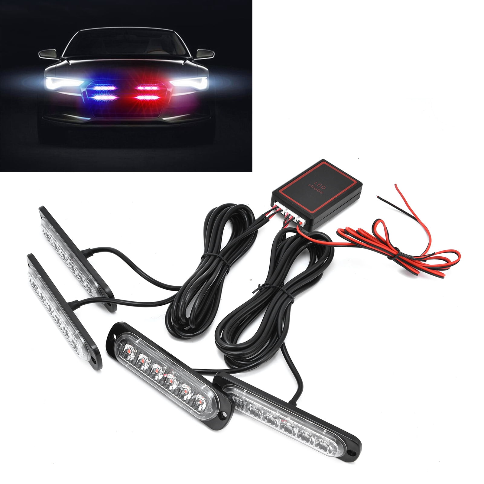 4x6LED Car Strobe Light, Red/Blue Emergency Warning Lamp W/ Remote, 12V ...