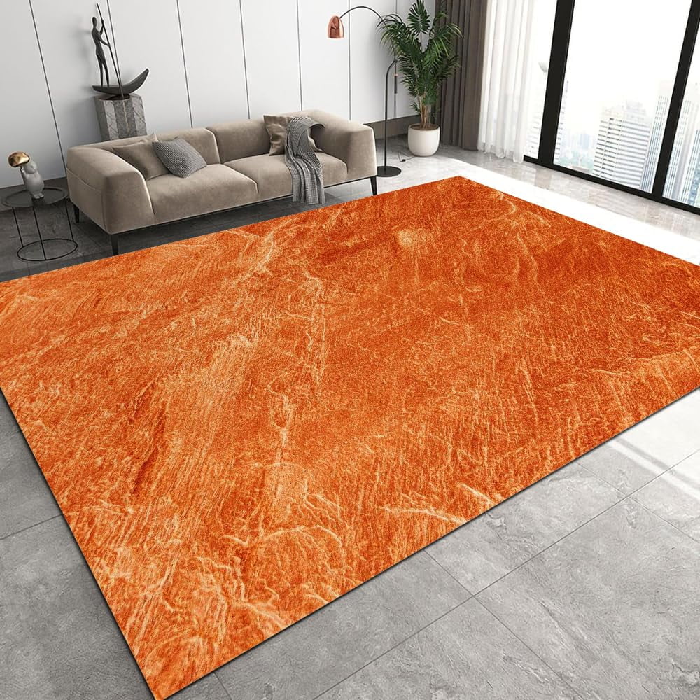 4x6ft Minimalist Style Area Rug, Burnt Orange Solid Color Gradient Visual Effect Rugs, Soft Low ...