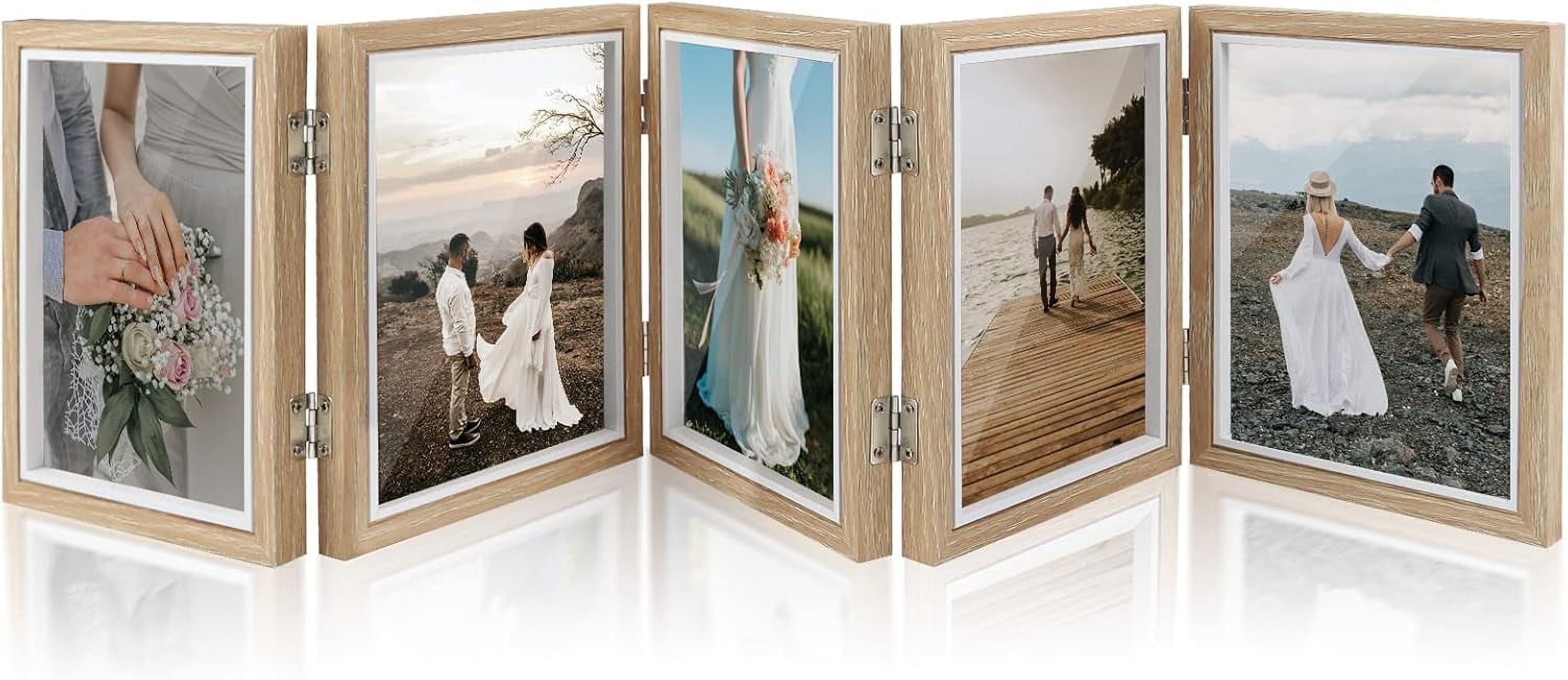 5 Folding Picture Frame, 4 x 6 Inch Double Hinged Wood Photo Frame with ...