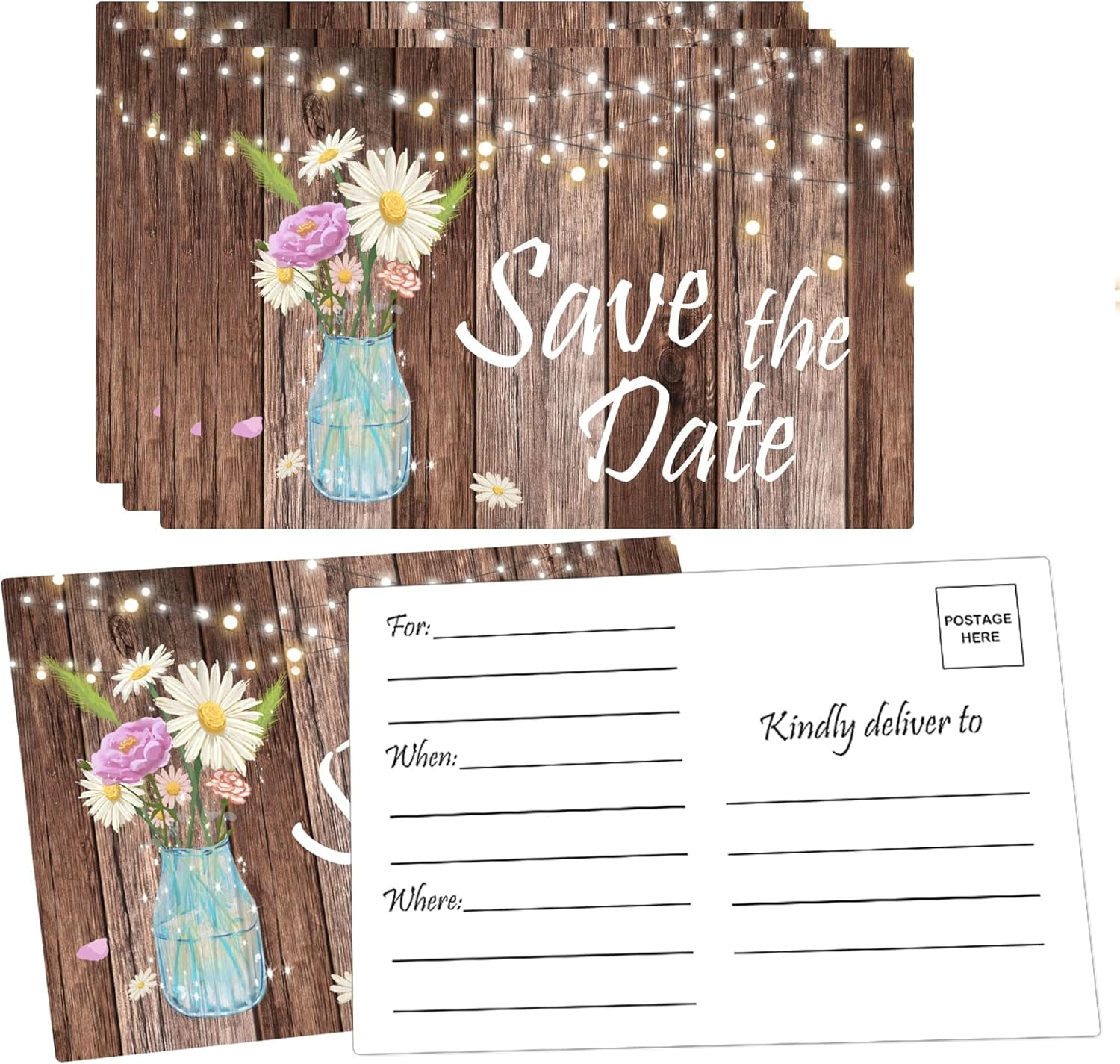 4x6inch Rustic Save The Date Postcards 50pcs Birthday Invitation Event ...