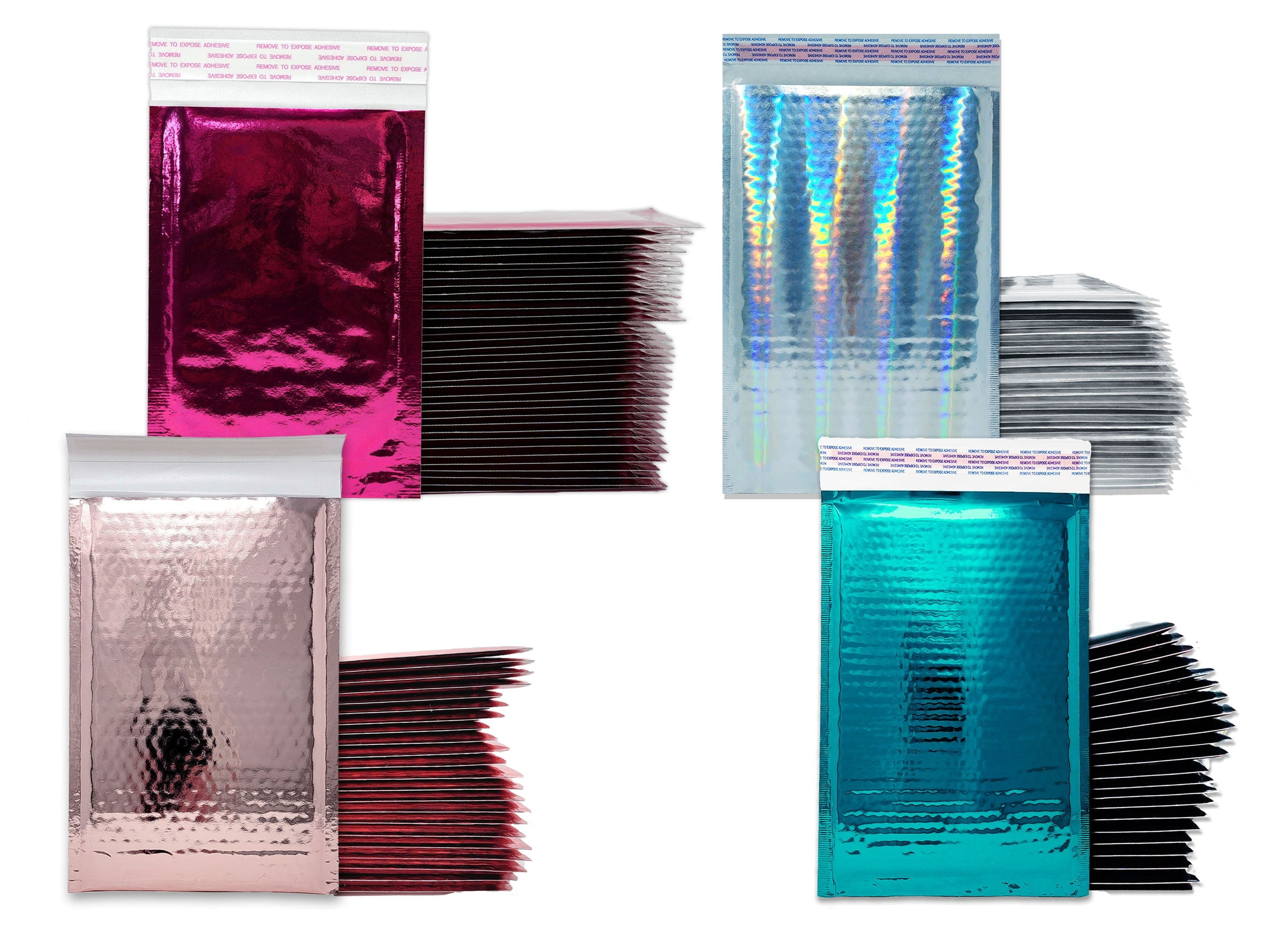 4x8" Bubble Mailers, Polished Rose Gold, Pink, Hologram, Teal Metallic ...