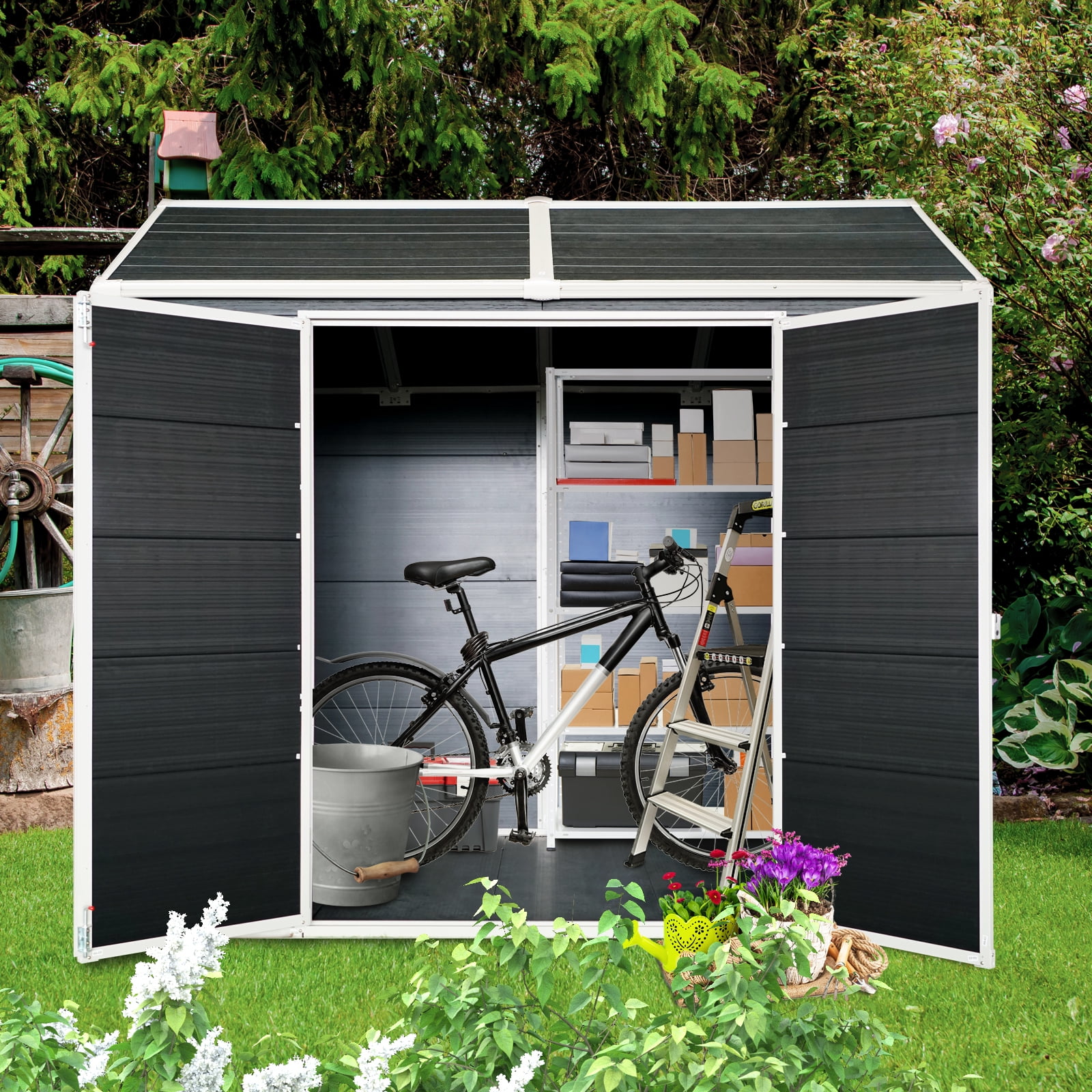 4x8 Feet Outdoor Storage Shed with 2 Doors And 2 Windows Storage Shed ...