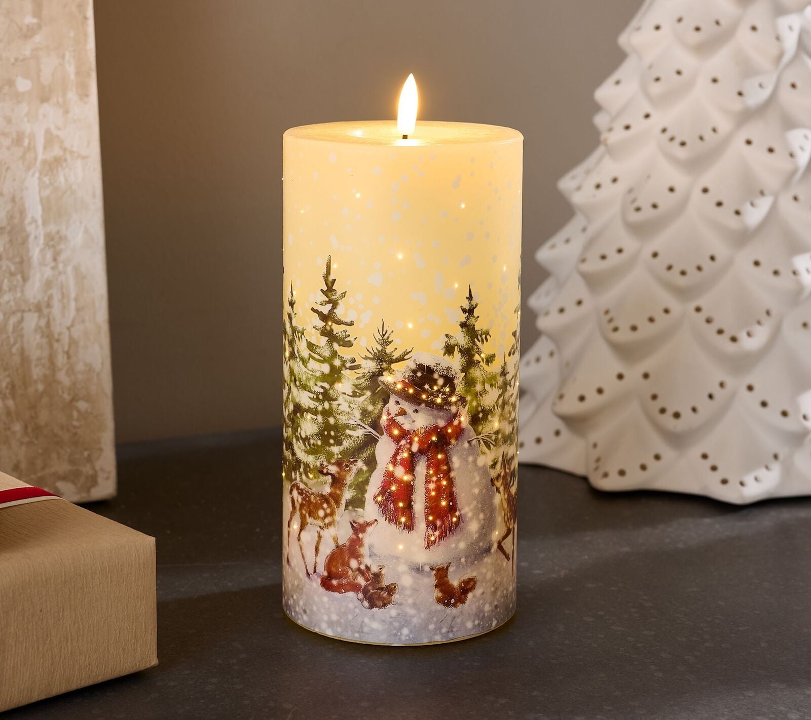 4x8 Illuminated Fiber Optic Wax Pillar by Valerie in Snowman - Walmart.com