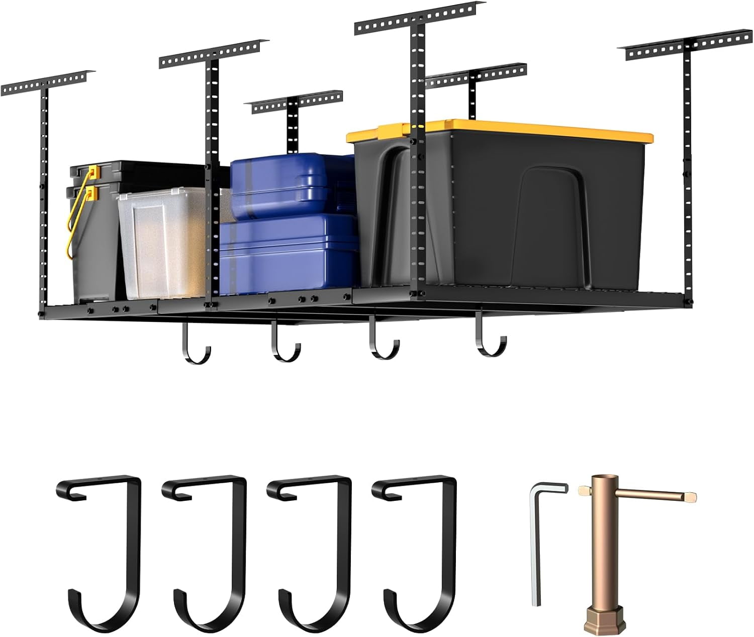 4x8 Overhead Garage Storage Rack with 4 Extra Hooks – Adjustable Heavy ...