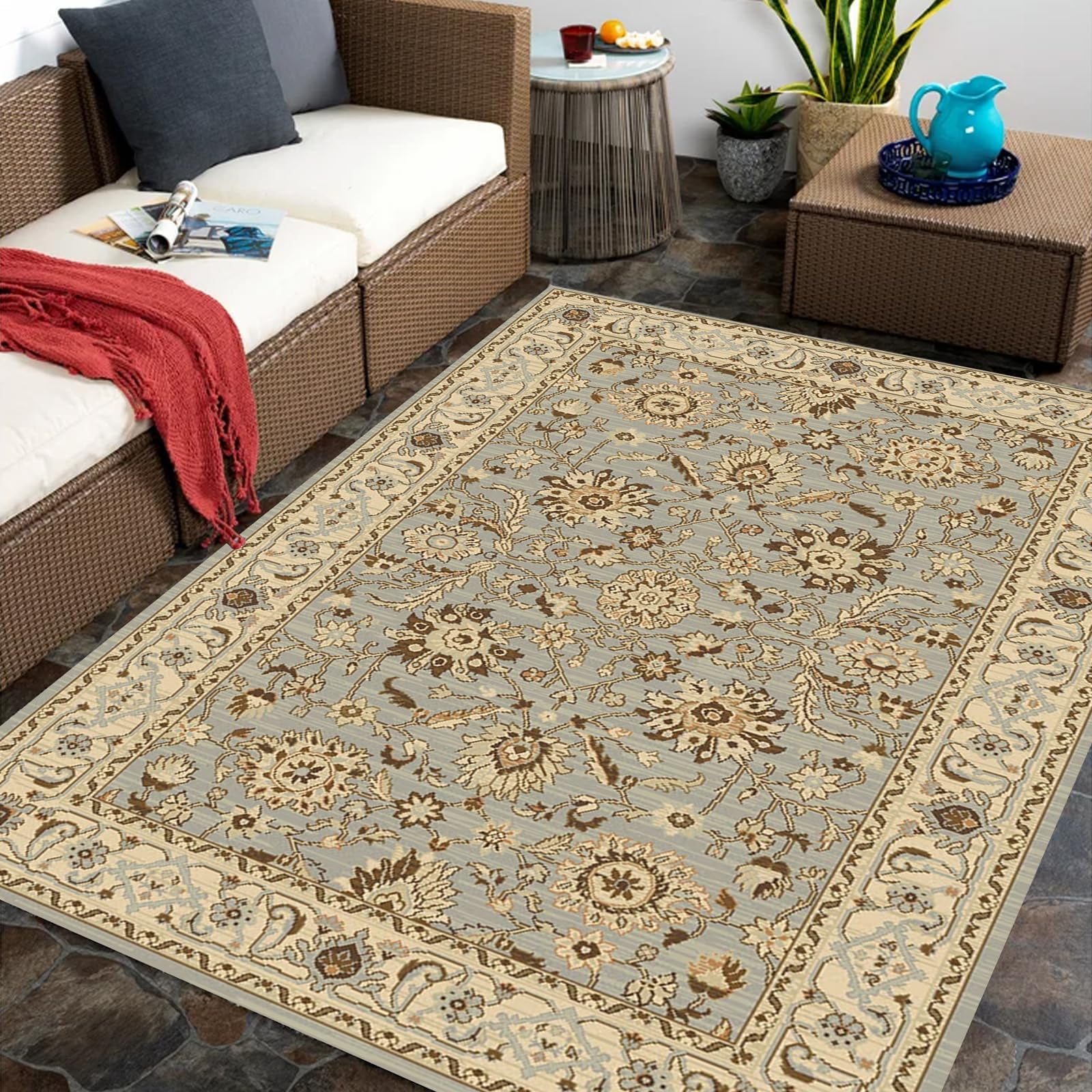 4x8ft Area Rug Washable Rug Vintage Rug Traditional Thin Rug Accent Rug ...