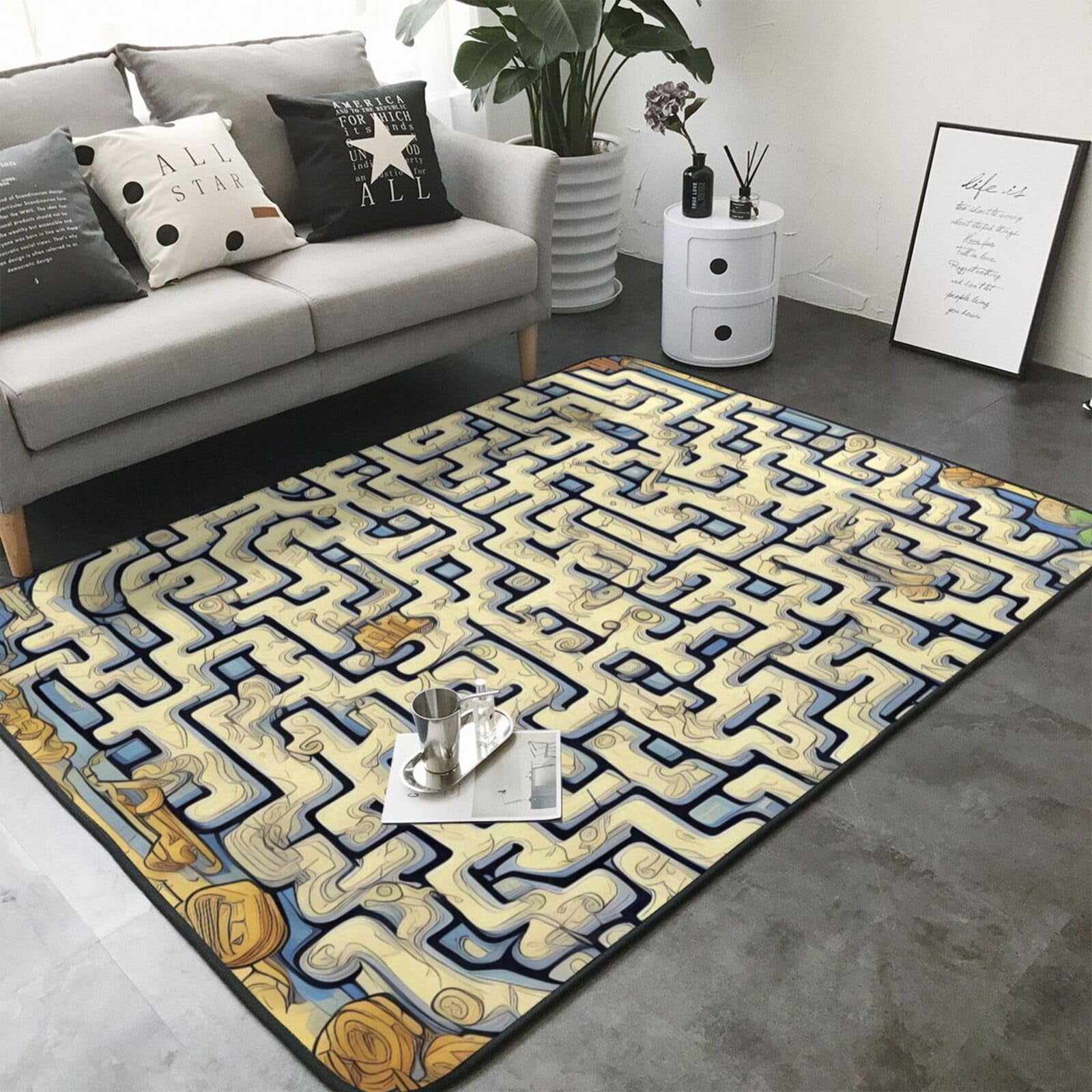4x8ft Area Rugs,Labyrinth Treasure Map,Washable Rugs Non Slip Rugs For ...