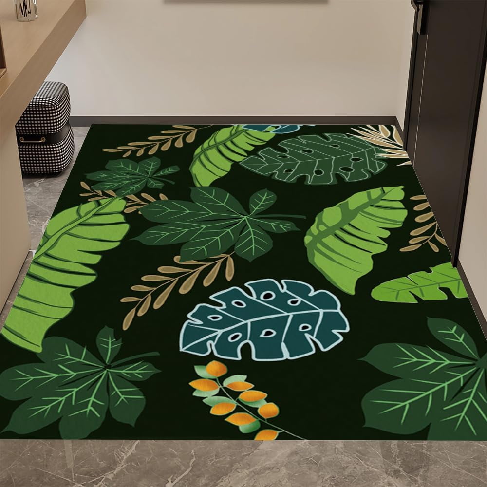 4x8ft Modern Art Style Deco Area Rug Green Leaves Plant Pattern Art ...