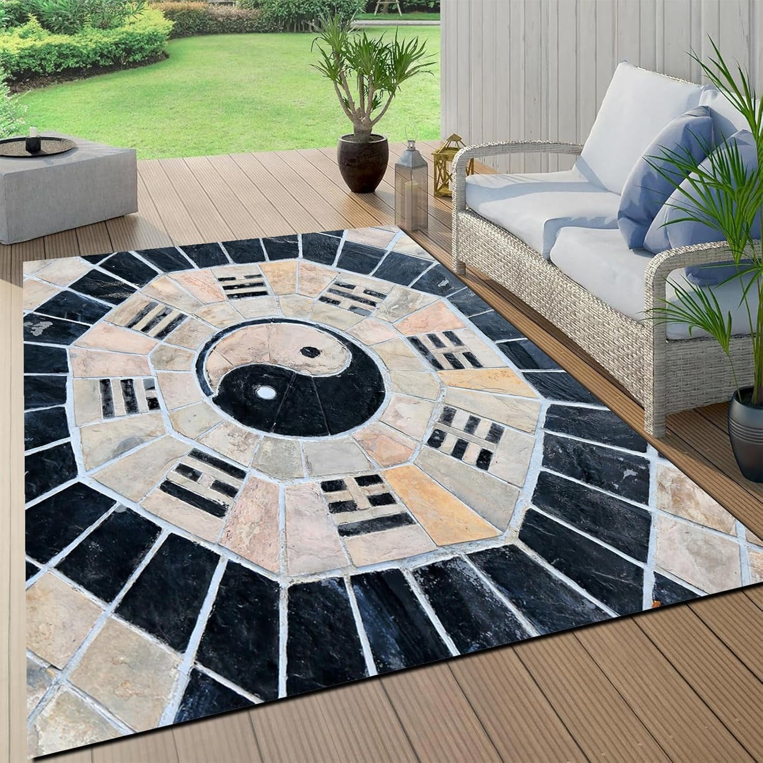 4x8ft Tai Chi Image Crystal Velvet Carpets Home Decor, Machine Washable ...