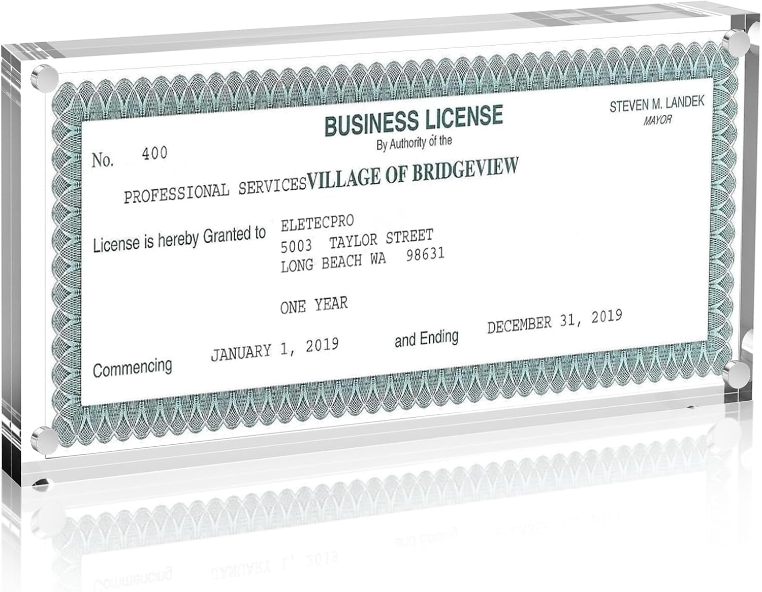 4x9 Business License Frame, Clear Acrylic 4x9 Business License ...