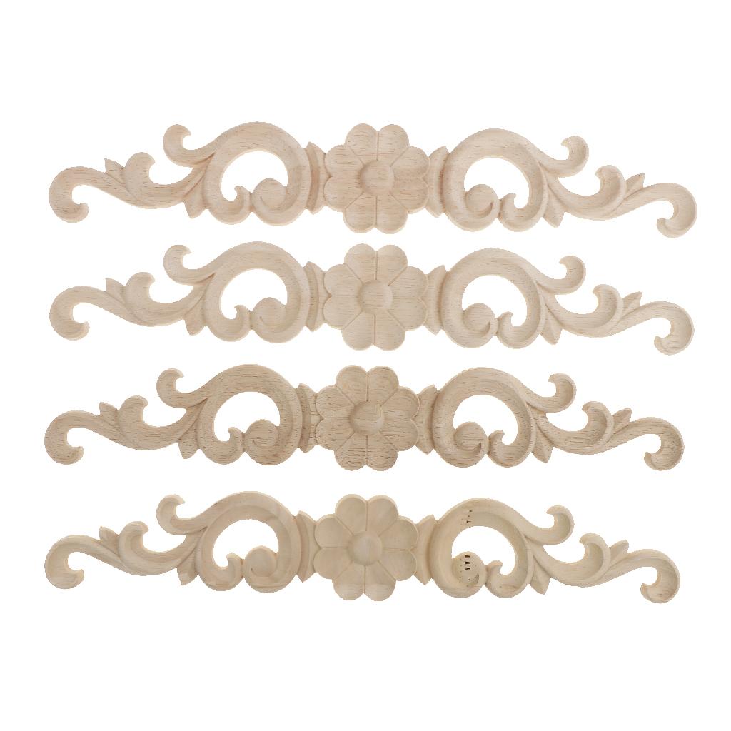 4xFloral Wood Carved Decal Corner Applique Frame Decoration-34.5X5.5X0 ...