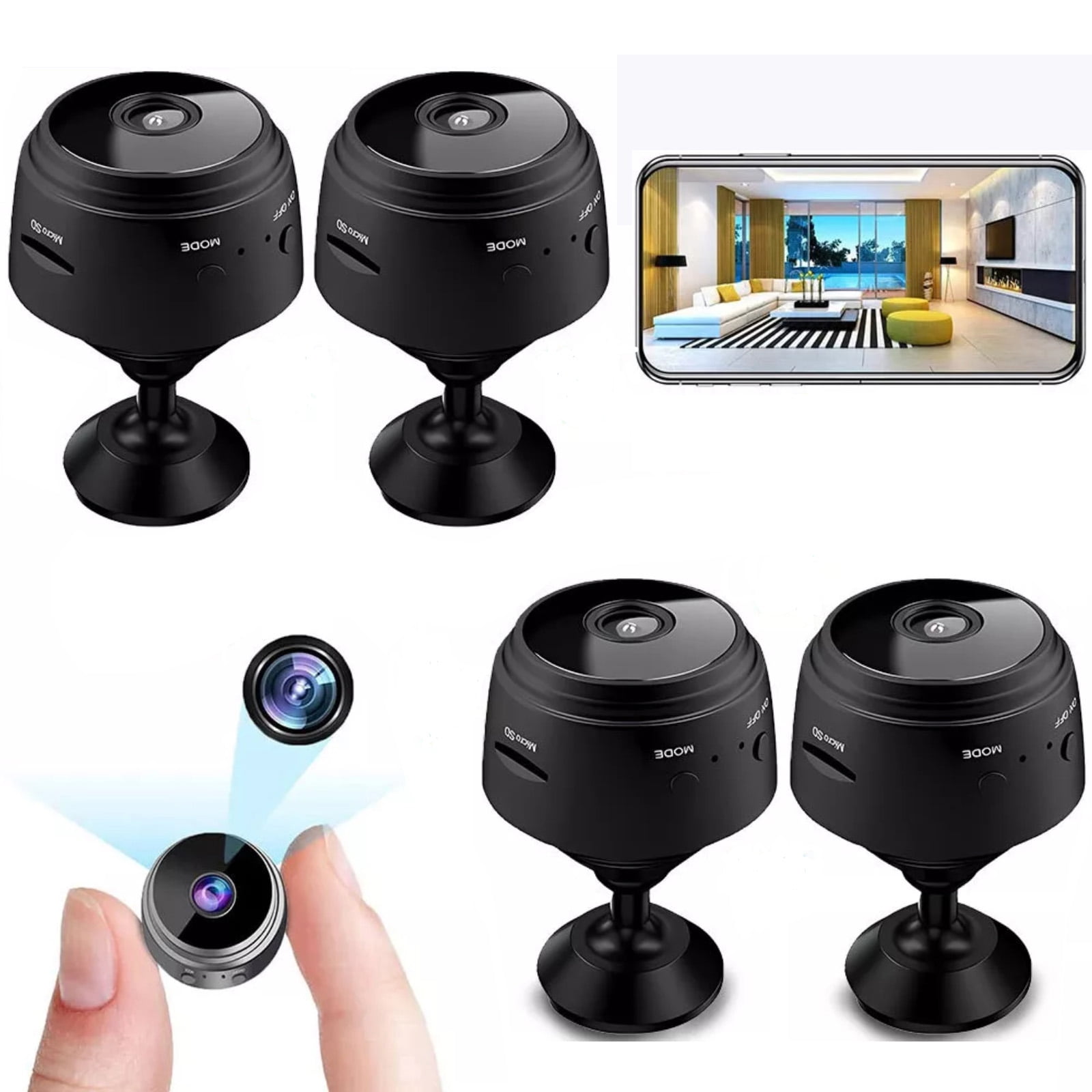 4xMini WiFi Cameras,Wireless Cam with Audio and Video HD 1080P Home ...