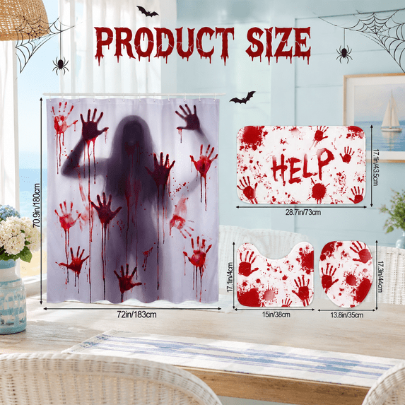 4y Bathroom Set Shower Curtain Rug Toilet Mats | Help Me Handprint ...