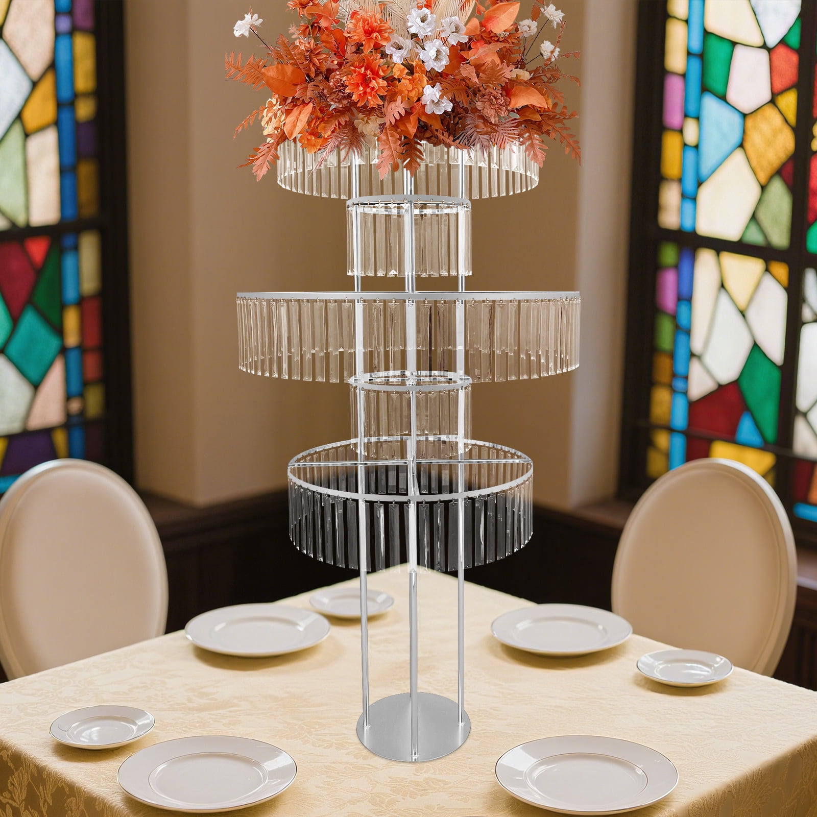 5.09ft Height Silver Crystal Wedding Flower Stand 5 Tier Round ...