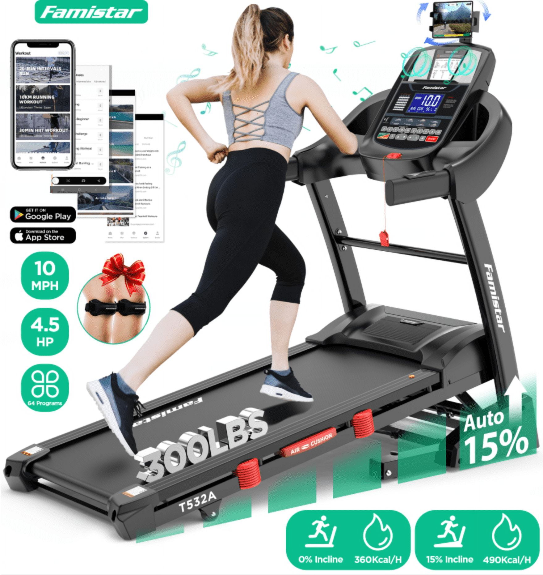 5.0HP 300LB Capacity Treadmill for Home, Foldable Treadmill w/ 15% Auto ...