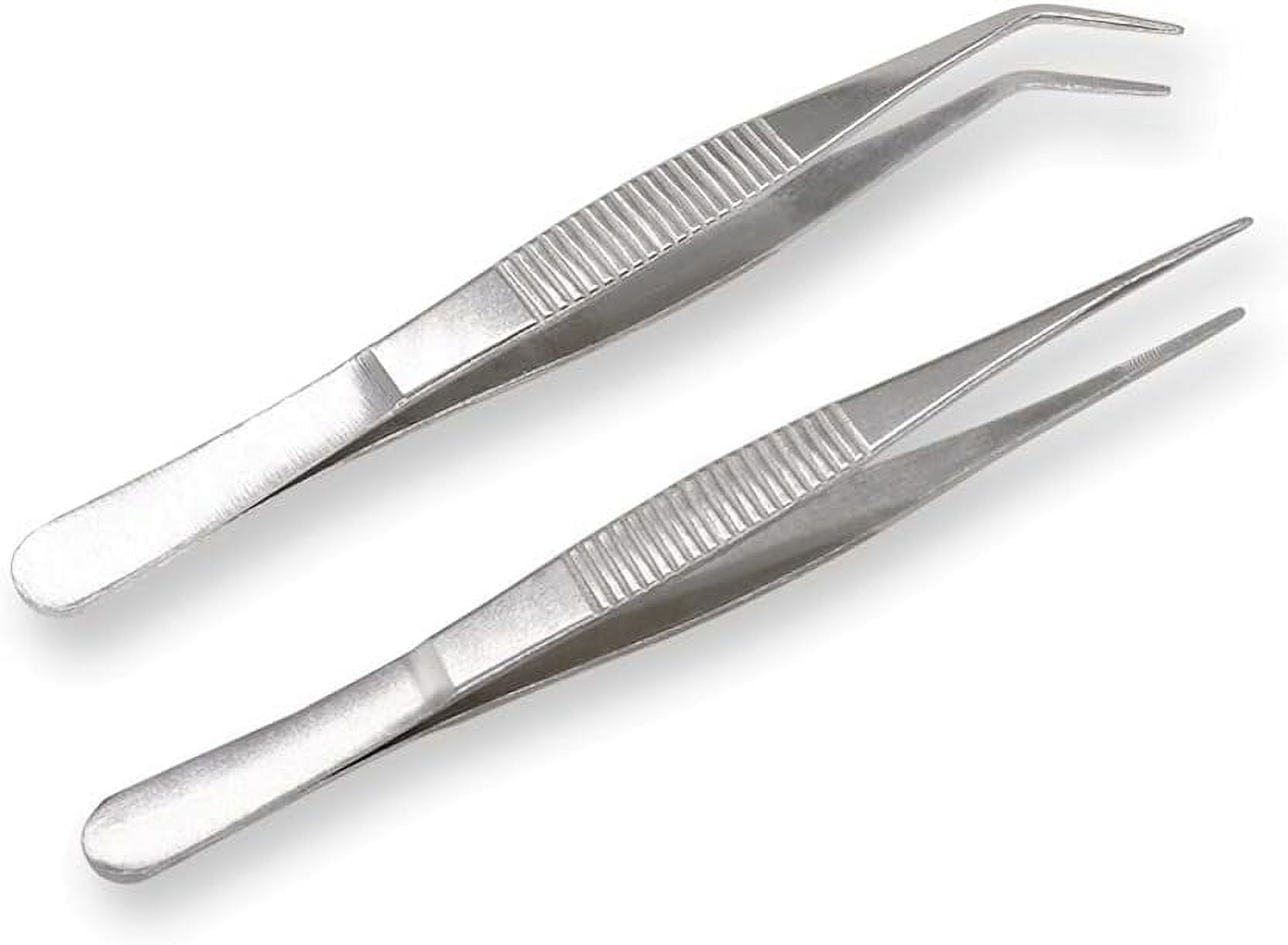 5-1/2 Inch Stainless Steel Tweezers with Straight and Curved Serrated ...