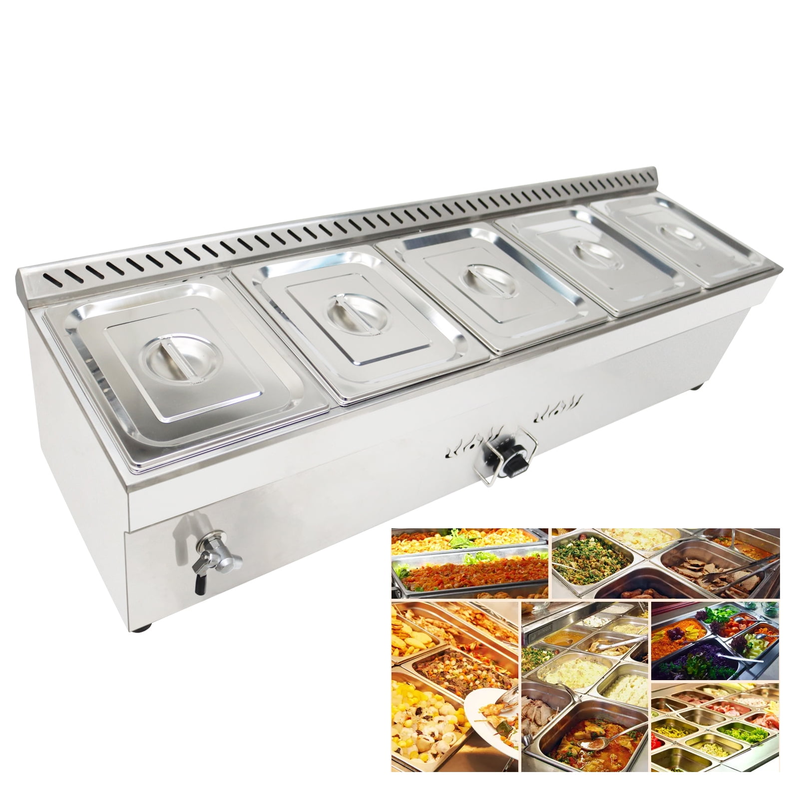 5*1/2 Pots Pan Propane Liquefied Gas Steam Table Food Warmer 6IN Deep ...