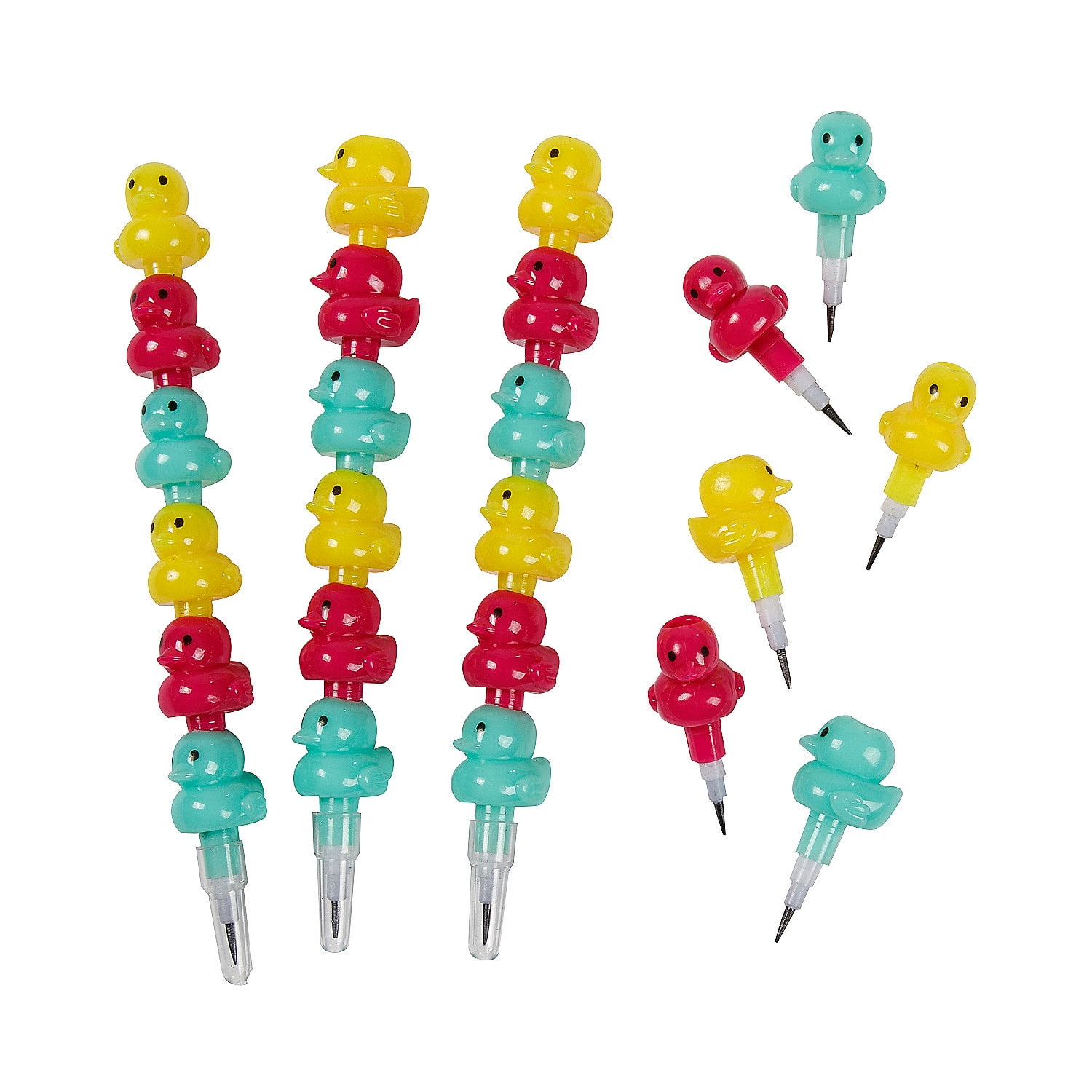 5 1/4" Lucky Duck Multicolor Plastic Stacking Point Pencils - 12 Pieces ...