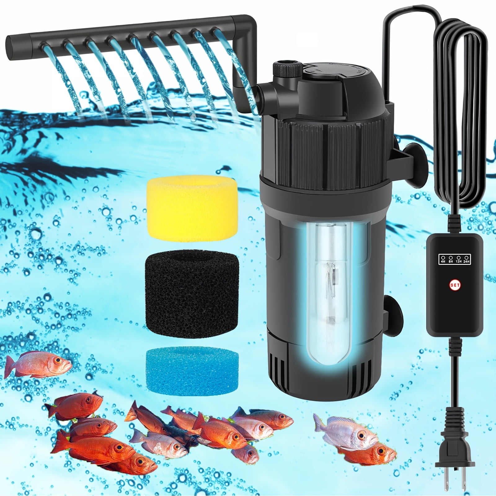 5 in 1 Aquarium Filter U-V Light Fish Tank Filter, Tawatiler 105 GPH ...