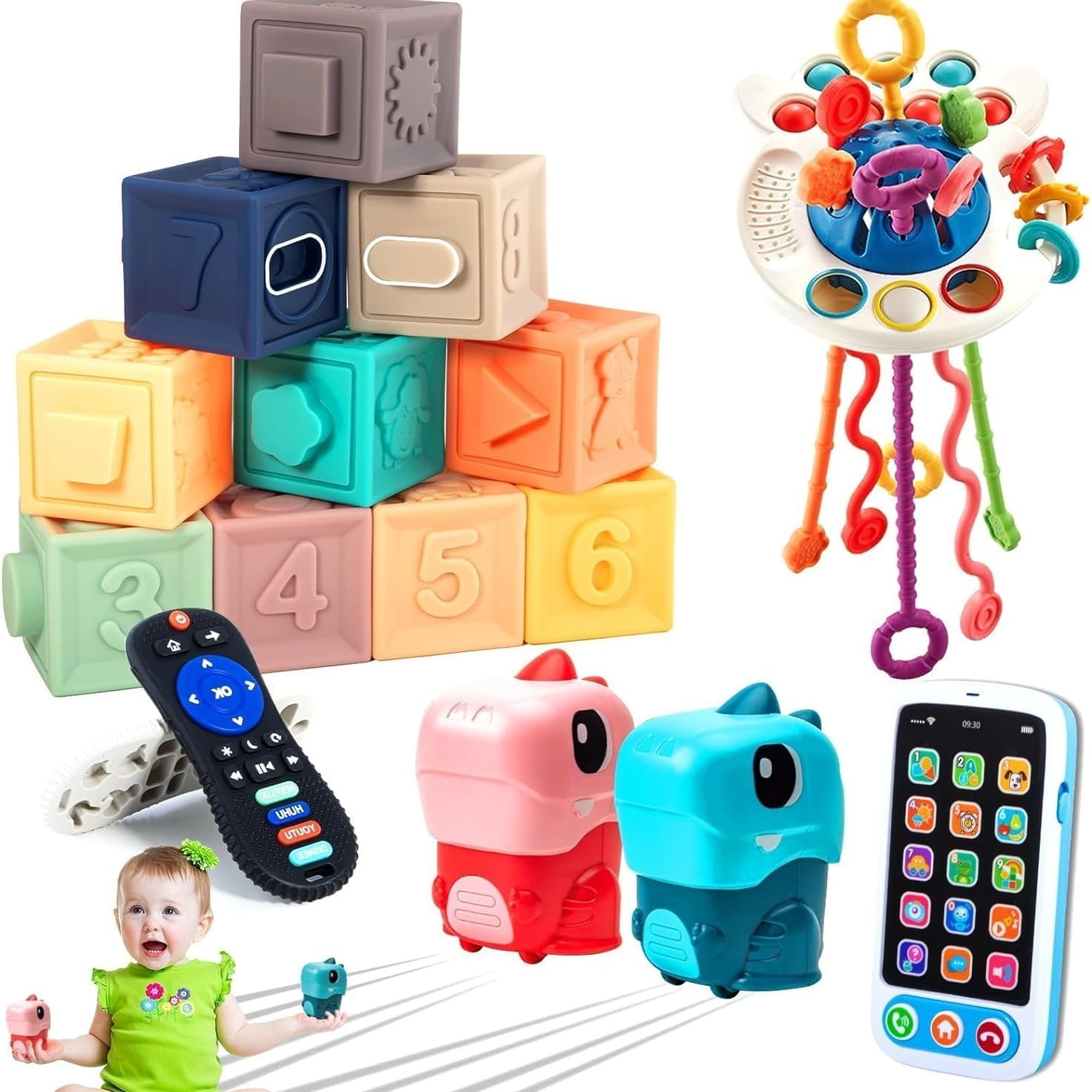 5 in 1 Baby Toys Set for Ages 6-36 Months - Dinosaur Toys, Pull String ...