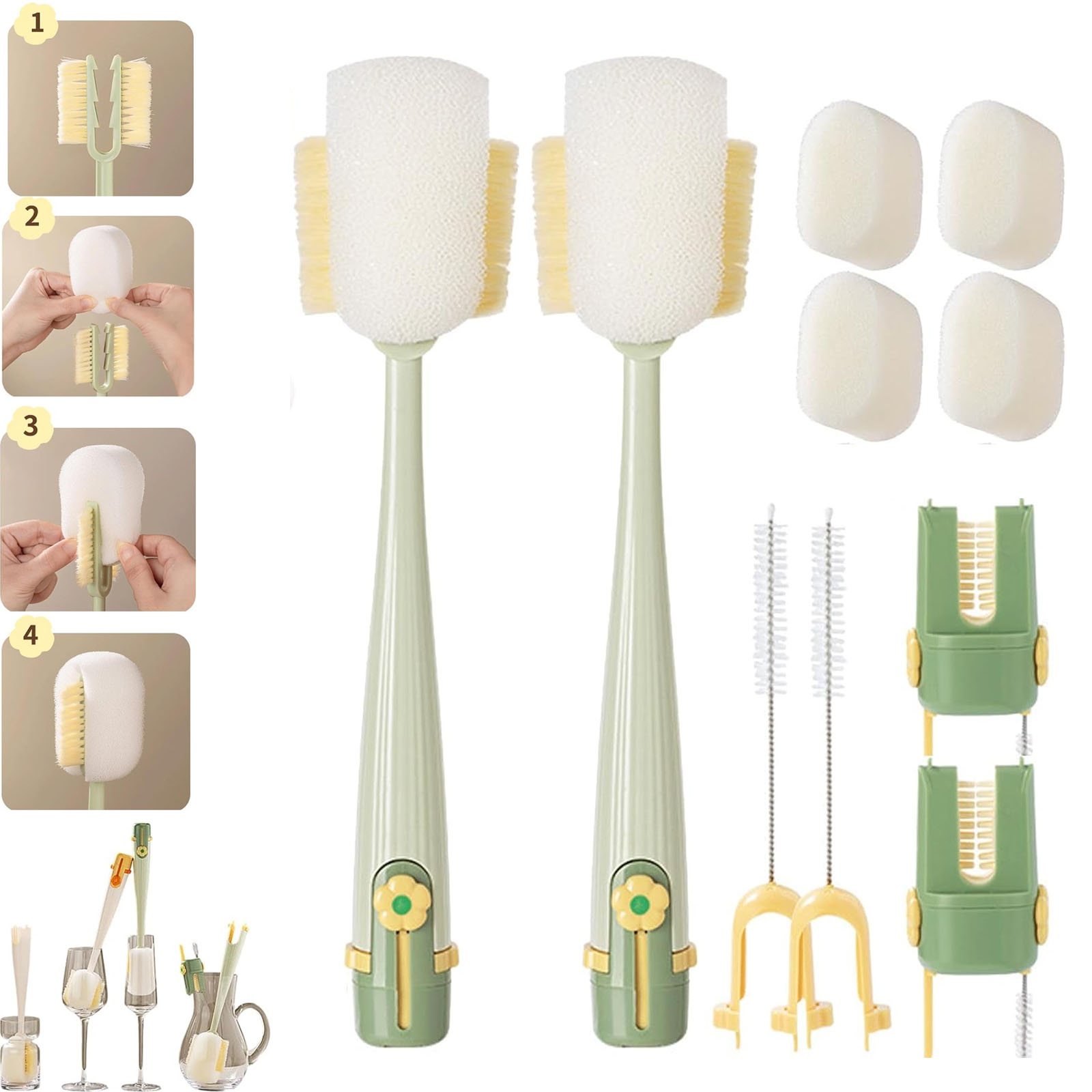 5 in 1 Bottle Cleaning Brush Set, Multifunctional 5-in-1 Bottle Brush ...