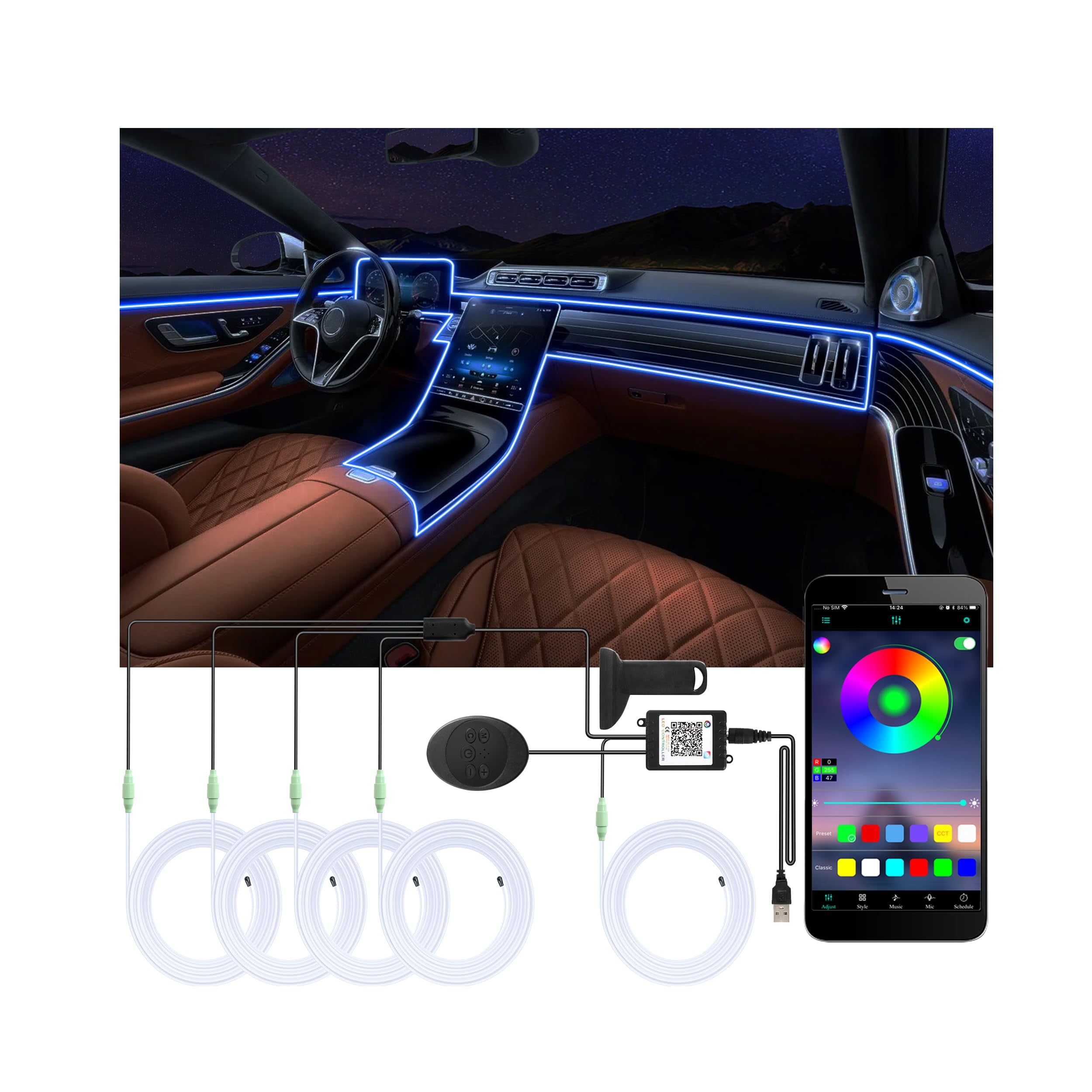 5 in 1 Car SSF20 Led Strip Lights with App Control, RGB Colors Interior ...