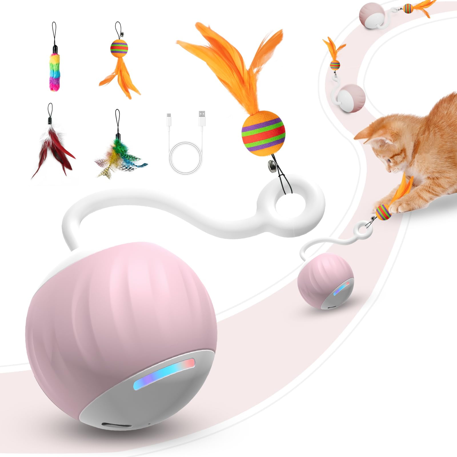 5 In 1 Cat Toys, Interactive Cat Ball Toy Smart Automatic With Sound ...