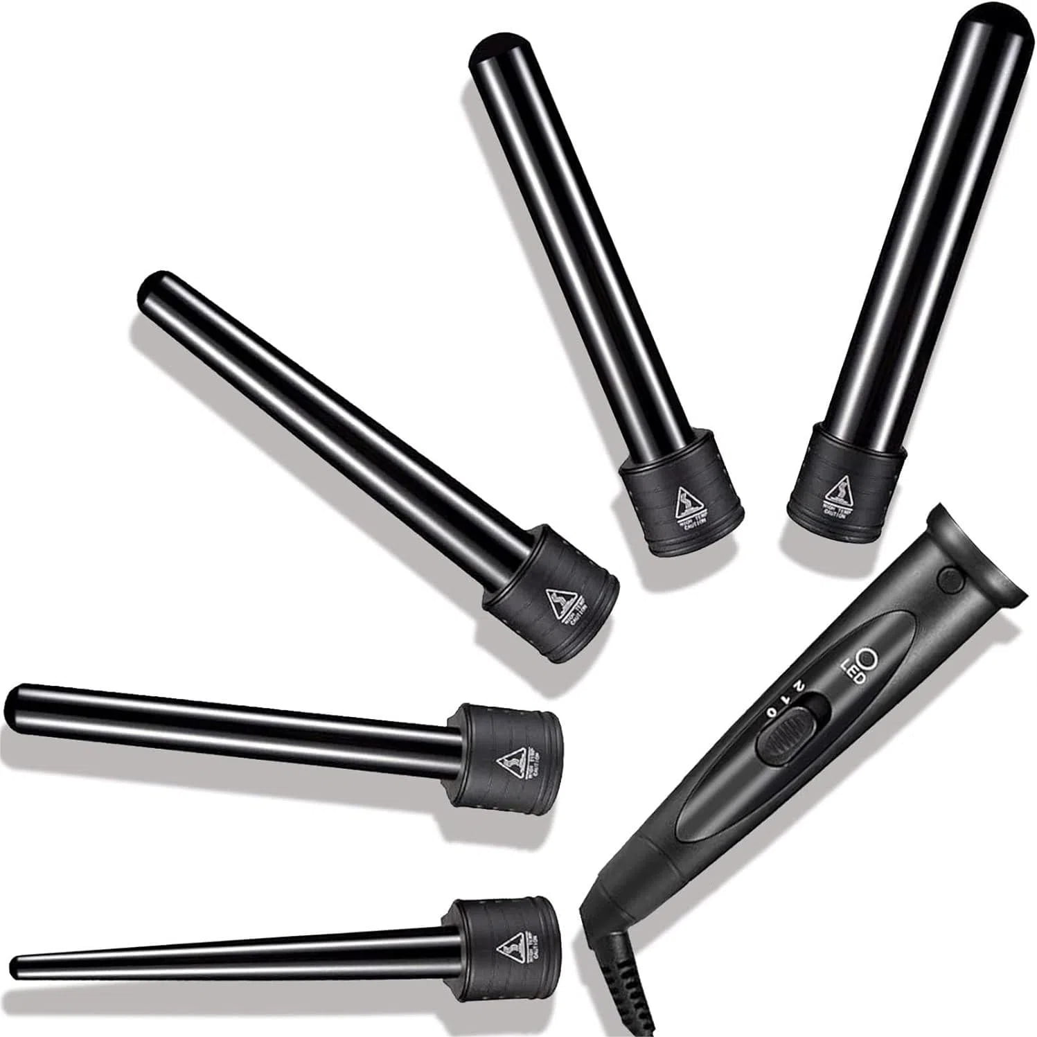 5 in 1 Ceramic Barrel Automatic Rotating Curling Iron, LED Light Temp ...