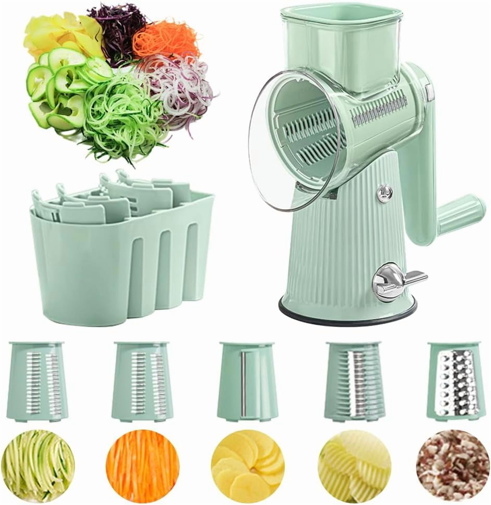 5 In 1 Cheese Grater, 2025 New 5 In 1 Rotary Cheese Grater Vegetable Slicer with 5 Blades ...