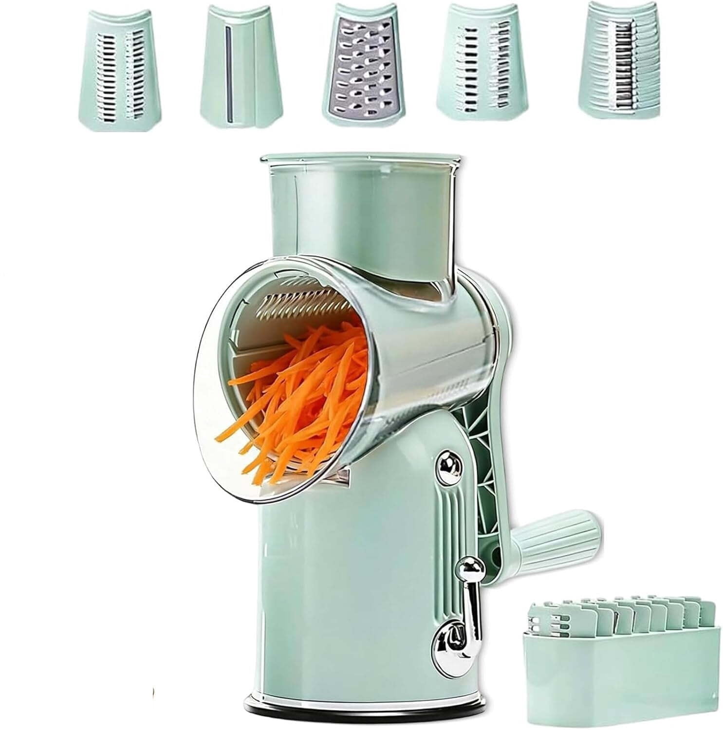 5 in 1 Cheese Grater, Rotary Cheese Grater Hand Crank with 5 Blades and ...