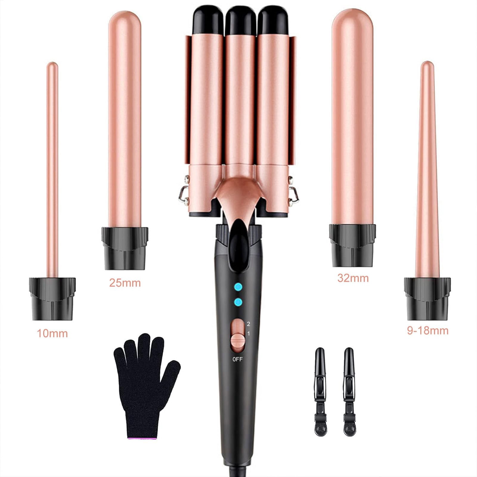 5 in 1 Curling Iron, 3 Barrel Curling Iron Set with 4 Interchangeable ...