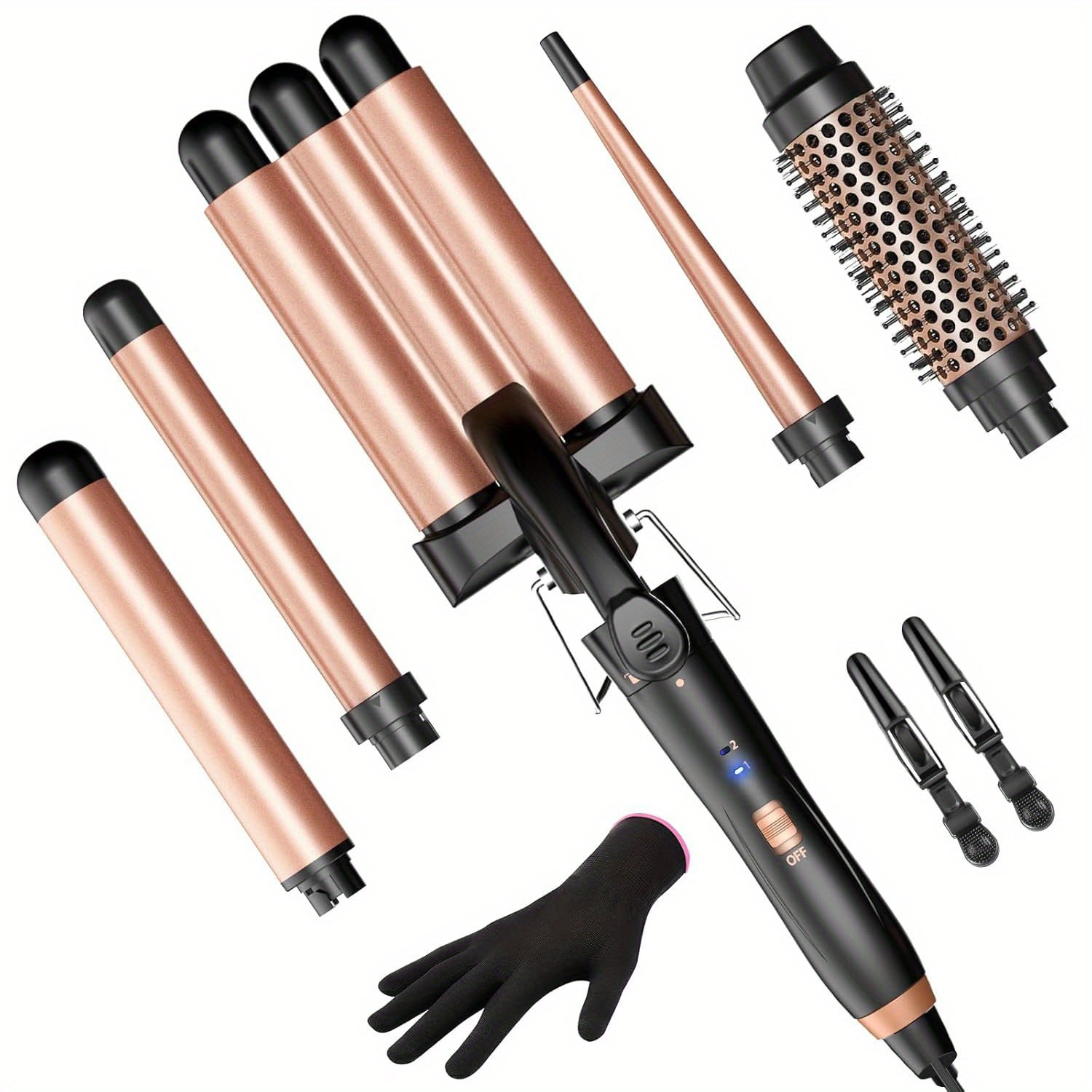 5 in 1 Curling Iron Curling Wand, Curling Iron Set with A Thermal Brush ...
