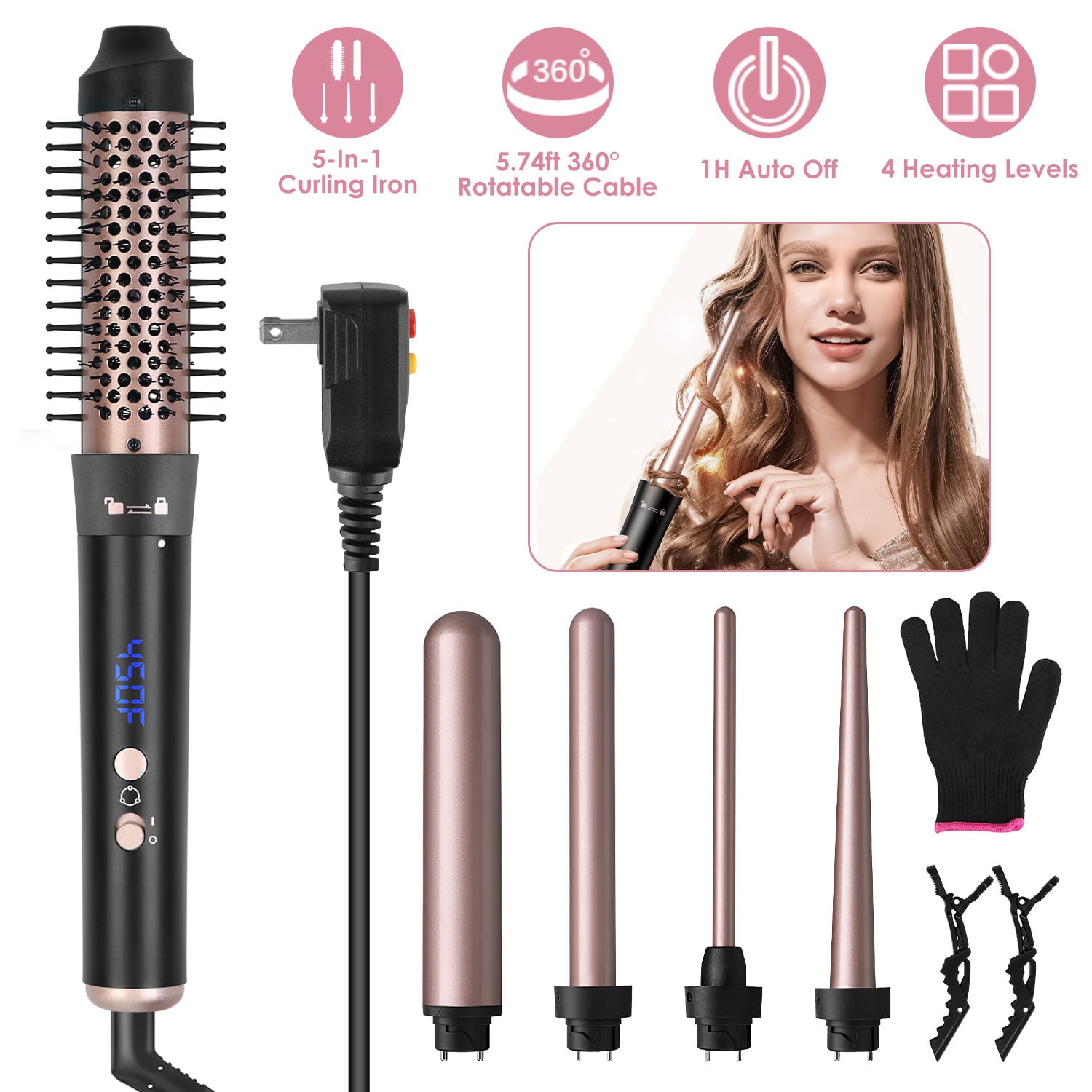 5 in 1 Curling Iron, iMounTEK Curling Wand Set with Curling Brush and 4 ...