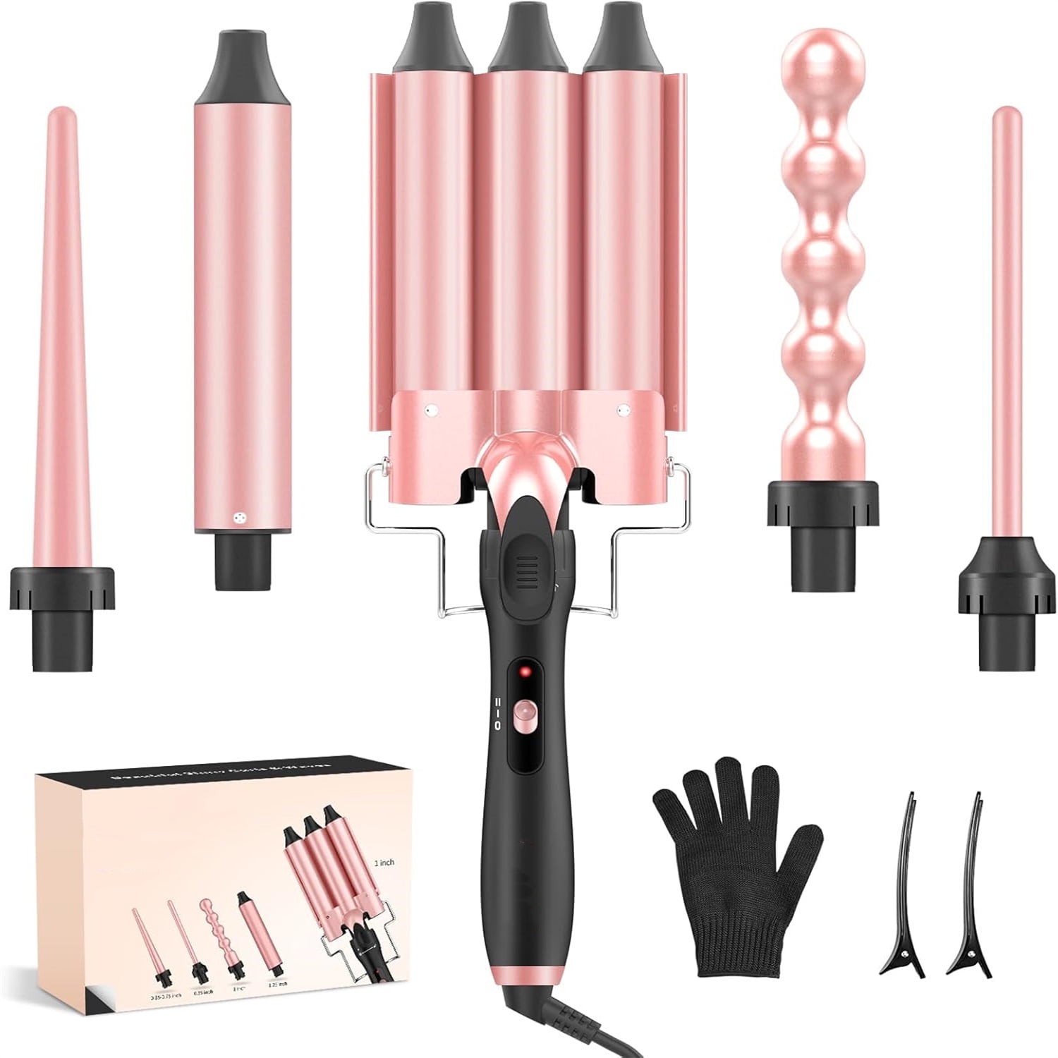 5 in 1 Curling Wand Set (0.35"-1.25") with 3 Barrel Hair Crimper ...