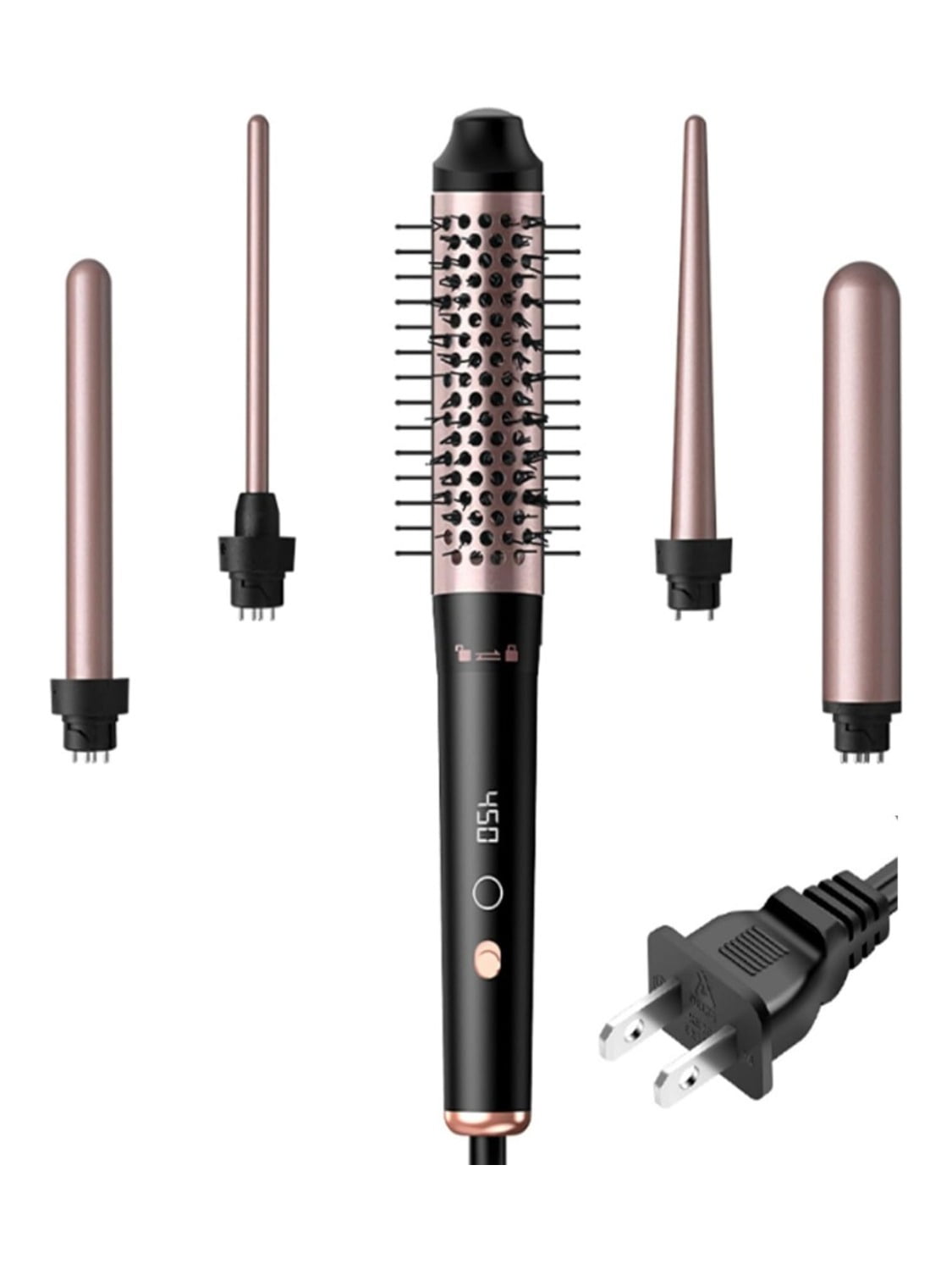 5 in 1 Curling Wand Set Intelligent Interchangeable Design 4 Temperature Levels LCD Display ...
