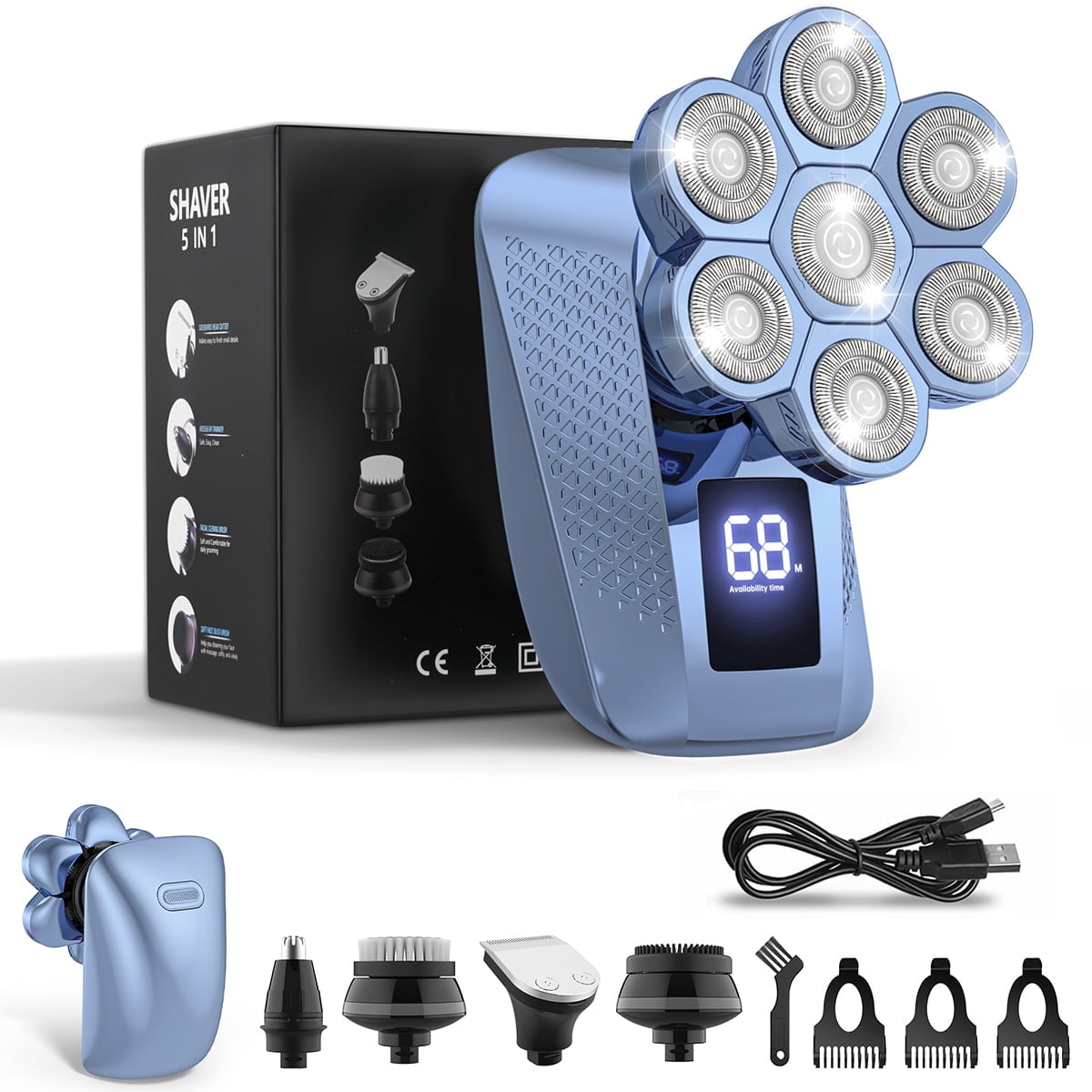 5 in 1 Electric Head Shaver for Bald Men, 8D Elctric Shaver Cordless ...