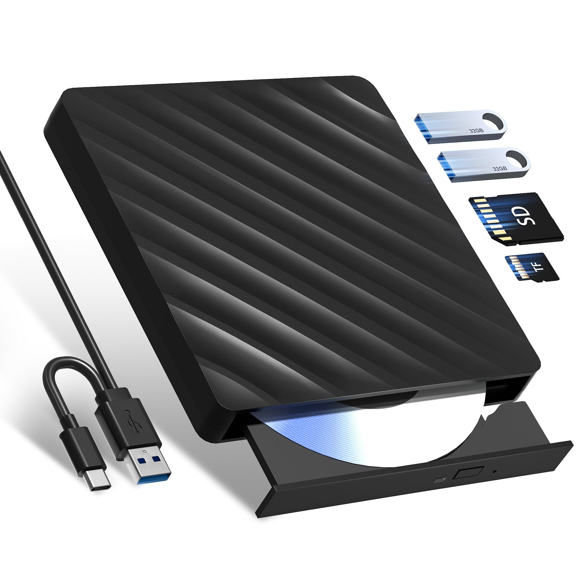5 in 1 External Bluray Drive, USB 3.0 Type-C Slim Optical External ...