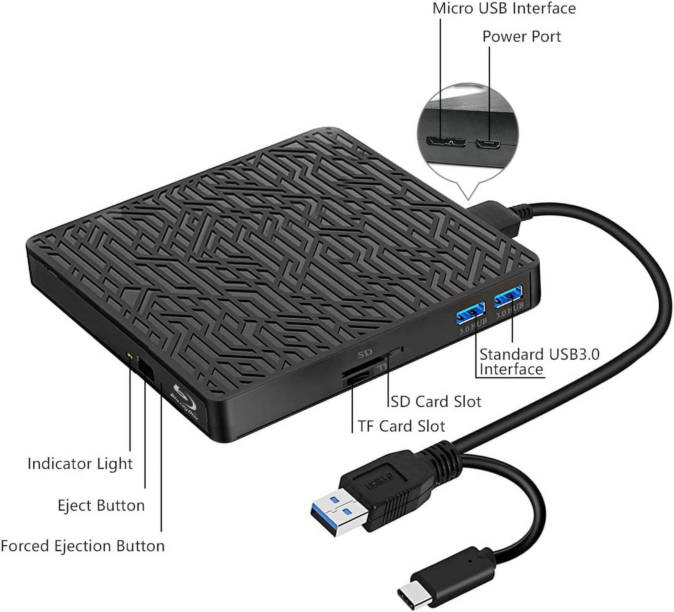 5 in 1 External bluray Drive, USB3.0 Type-C Bluay blueray Drive Slim ...
