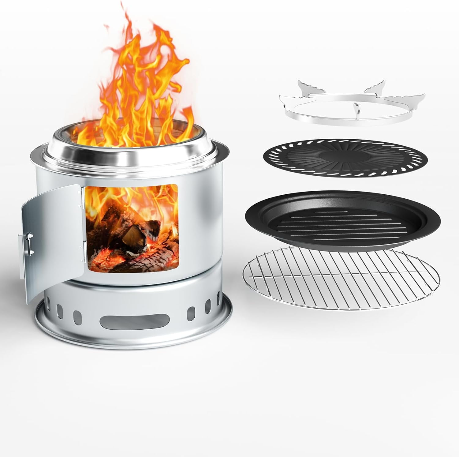 5 in 1 Fire Pit with Grill Plate, Cooking Grate, Korean Grill Plate and ...