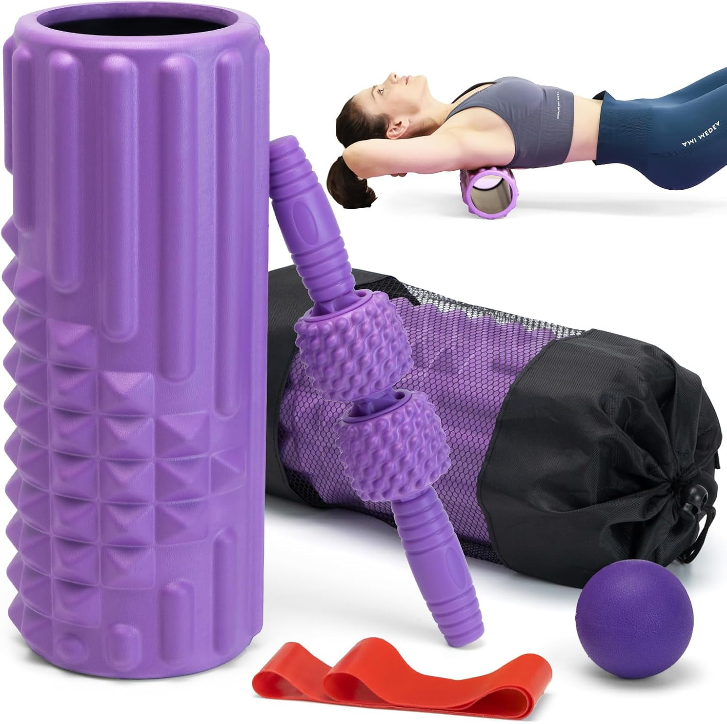 5 in 1 Foam Roller Set, Trigger Point Back Roller, Muscle Roller Stick ...