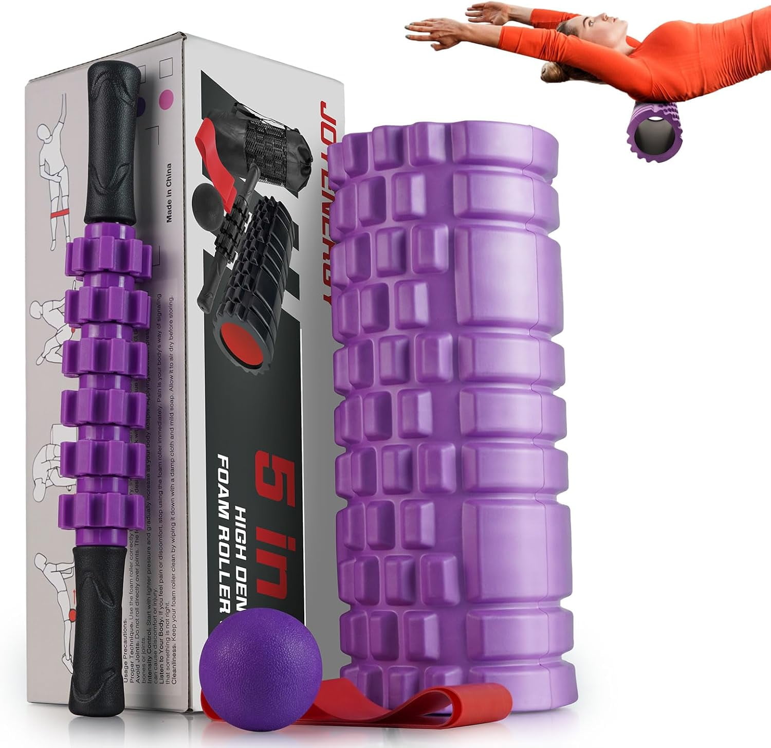 5 in 1 Foam Roller Set, Trigger Point Foam Roller Patented, Massage Stick, Massage Ball ...
