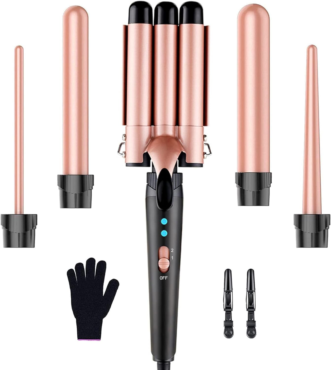 5 in 1 Hair Curling Iron Set - Ceramic Curler Wand 0.39-1.25 inch, 3 ...