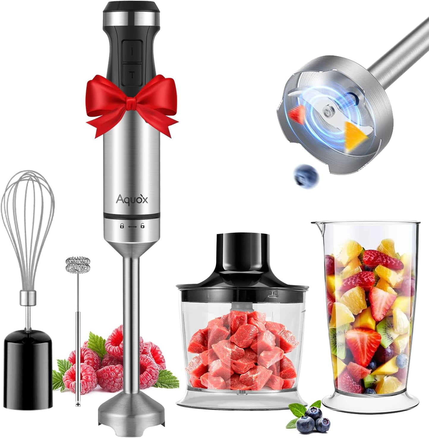 5 in 1 Handheld Immersion Blender 1500W 20 Speed Mode Turbo Boost Heavy ...