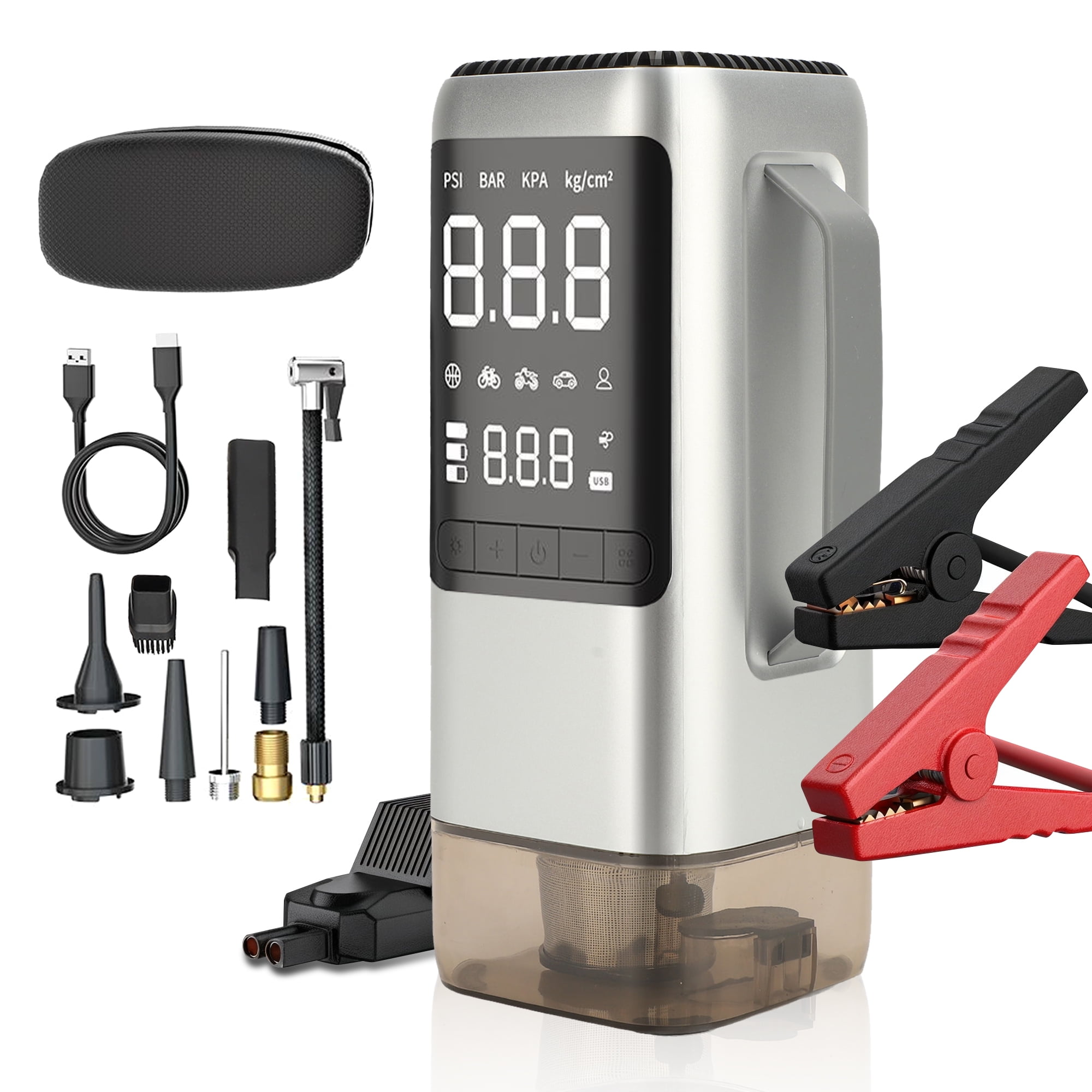 5 in 1 Jump Starter with Air Compressor, 2500A Peak Car Battery Jump ...