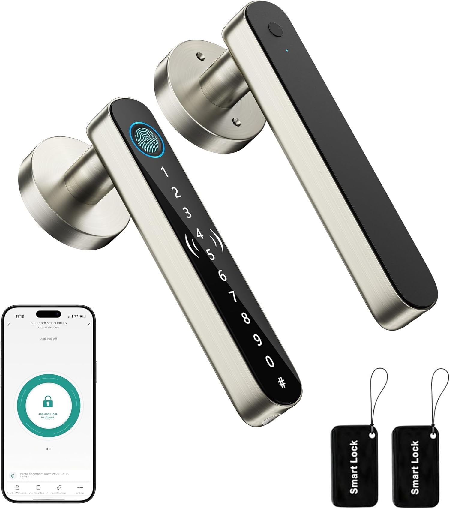 5 in 1 Keyless Entry Door Lock for Bedroom, Fingerprint Door Handle ...