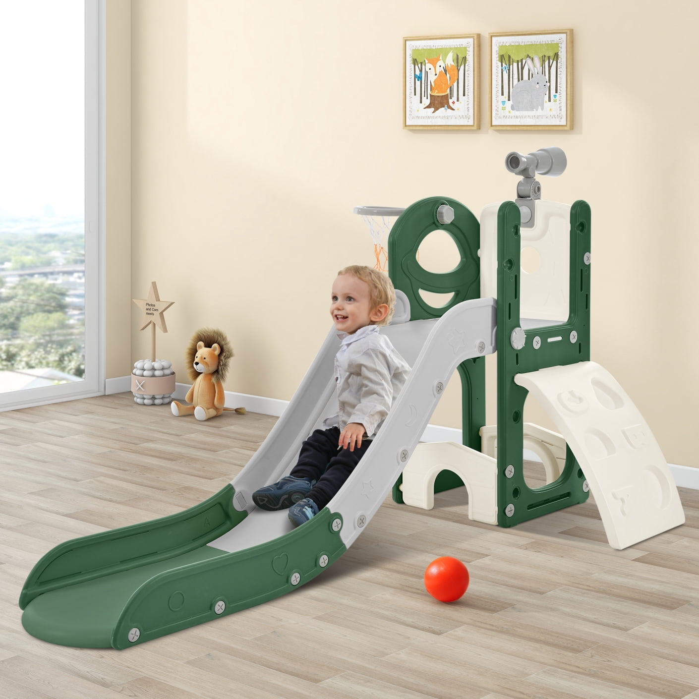 5 in 1 Kids Slide Playset Structure, Freestanding Spaceship Set with ...